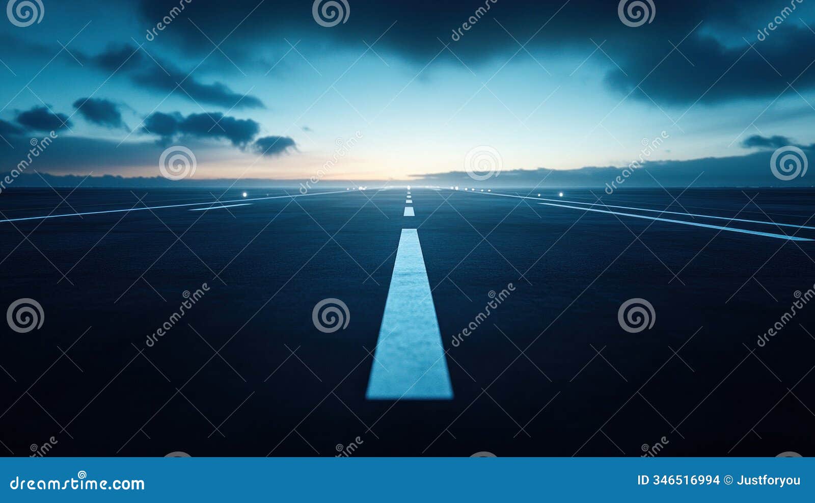 Runway Perspective Under Dramatic Sky and Sunset Stock Illustration ...