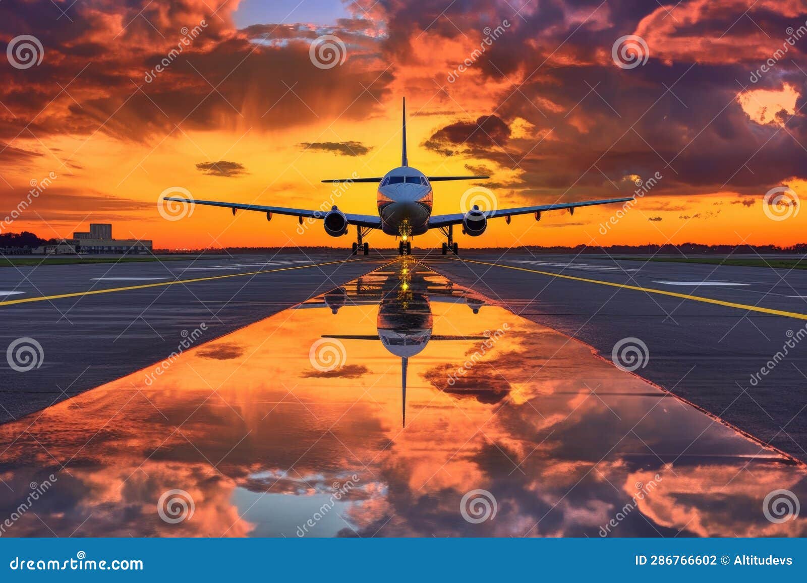 Runway at Sunset with Colorful Sky Backdrop Stock Photo - Image of ...