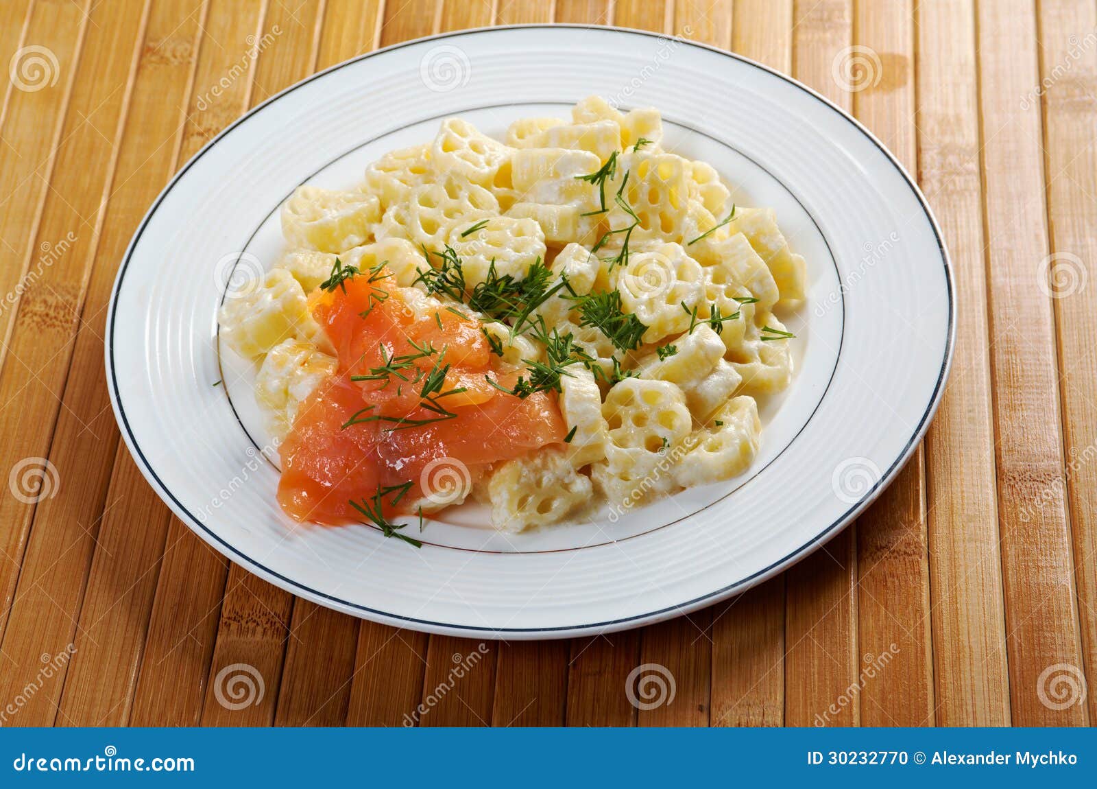 Ruote Pasta with Cream Sauce Stock Photo - Image of wood, parsley: 30232770