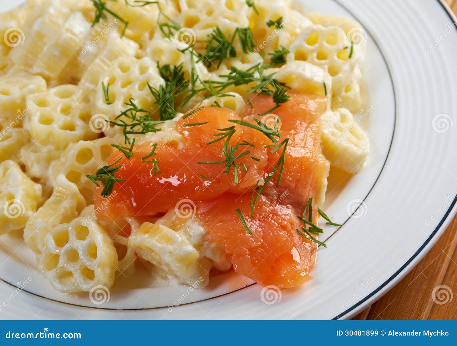 Ruote Pasta with Cream Sauce Stock Image - Image of cooking, salmon ...
