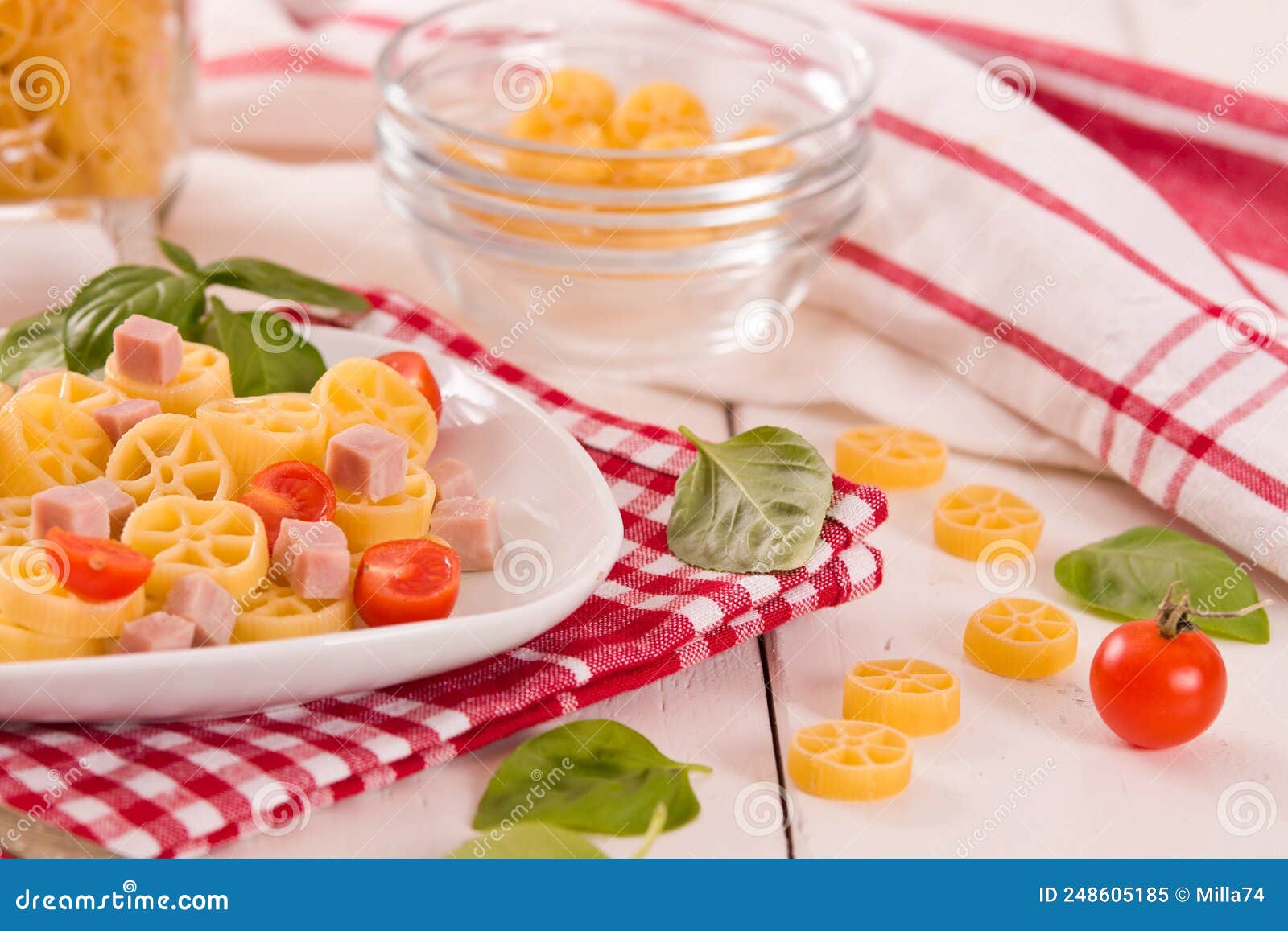 Ruote Pasta with Tomato and Ham. Stock Image - Image of ingredient ...