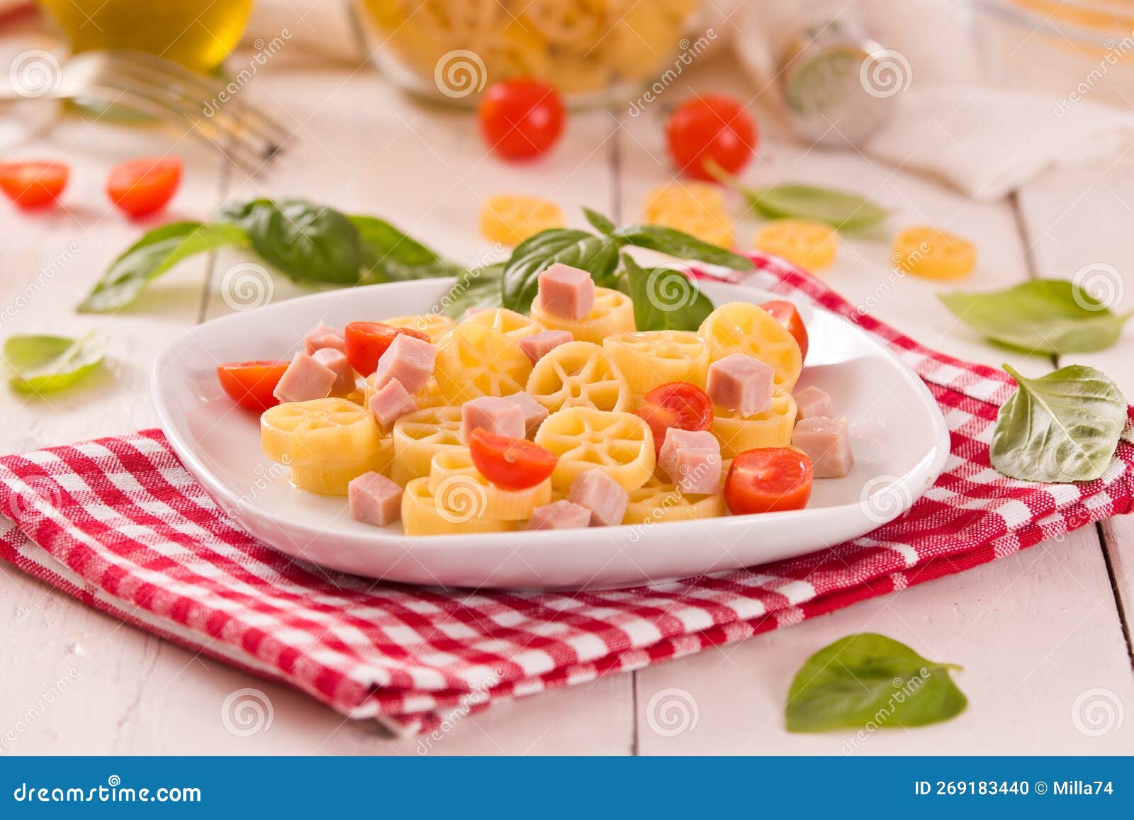 Ruote Pasta with Tomato and Ham. Stock Photo - Image of veggie, health ...