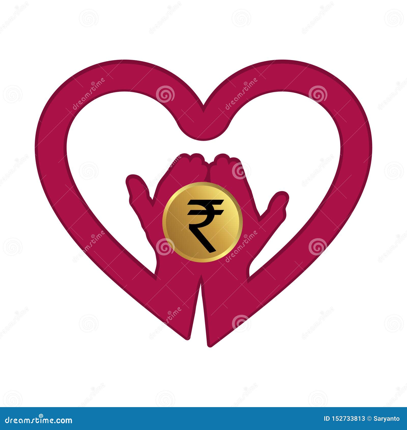Hand with Rupee in Heart Icon Logo. Concept of Love Rupee Stock Vector ...