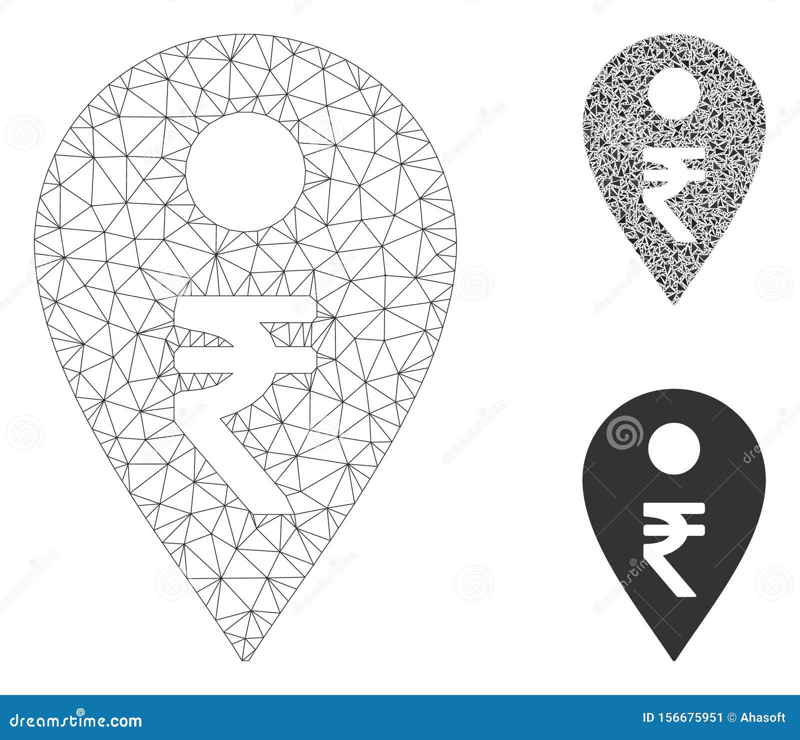 Rupee Map Marker Vector Mesh Carcass Model And Triangle Mosaic Icon