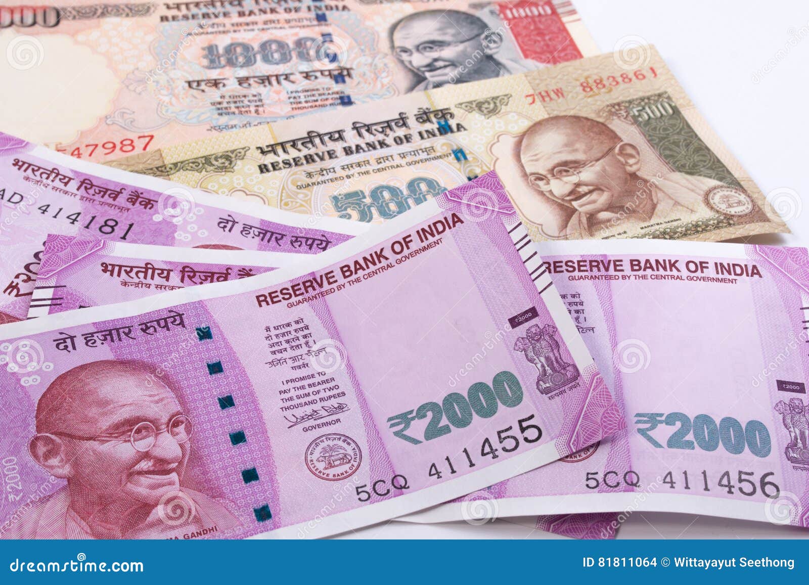 2000 Rupee New Indian Currency Over 500 Rupee And 1000 Rupee. Stock ...