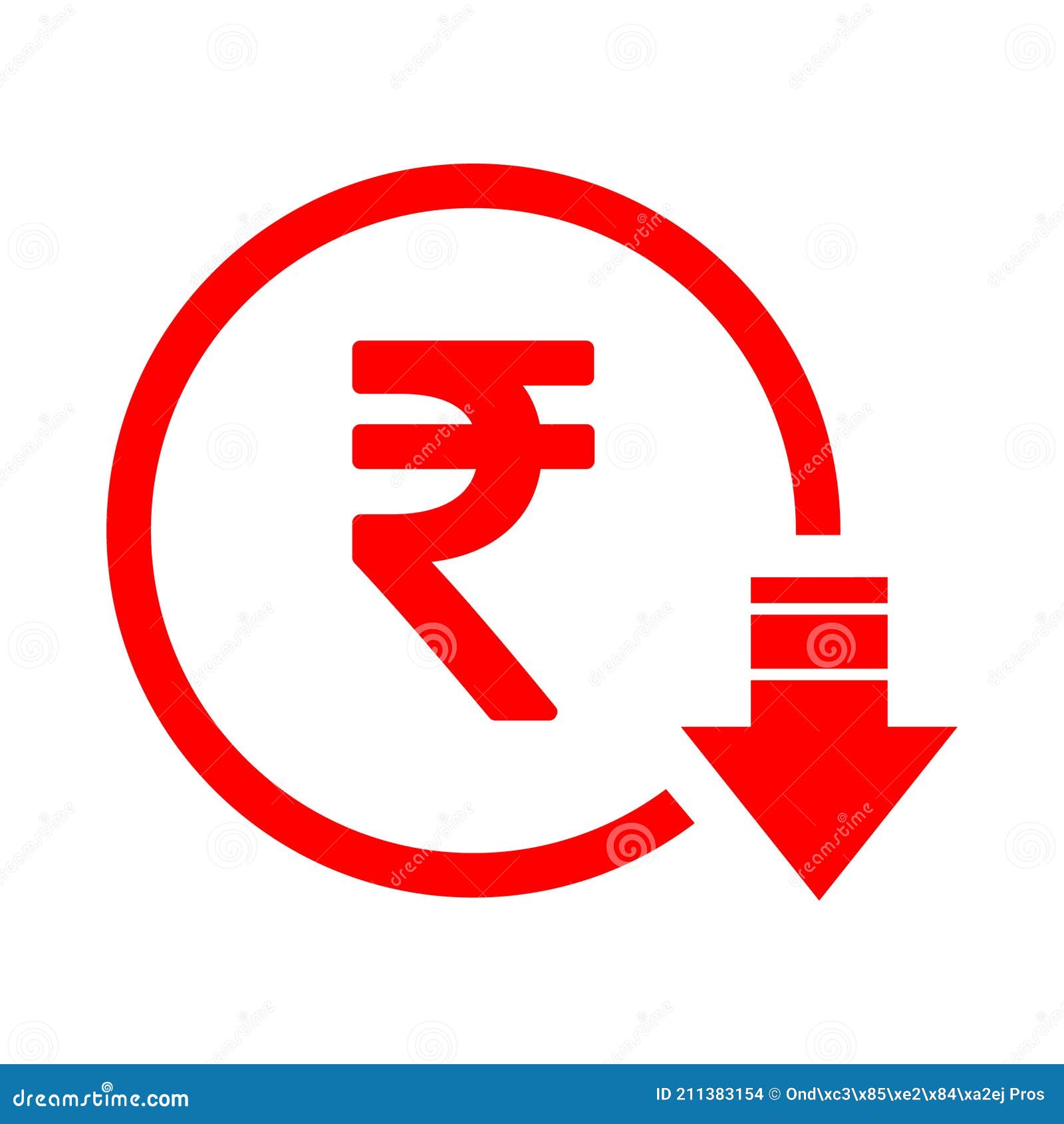 Rupee Reduction Symbol, Cost Decrease Icon. Reduce Debt Bussiness Sign ...