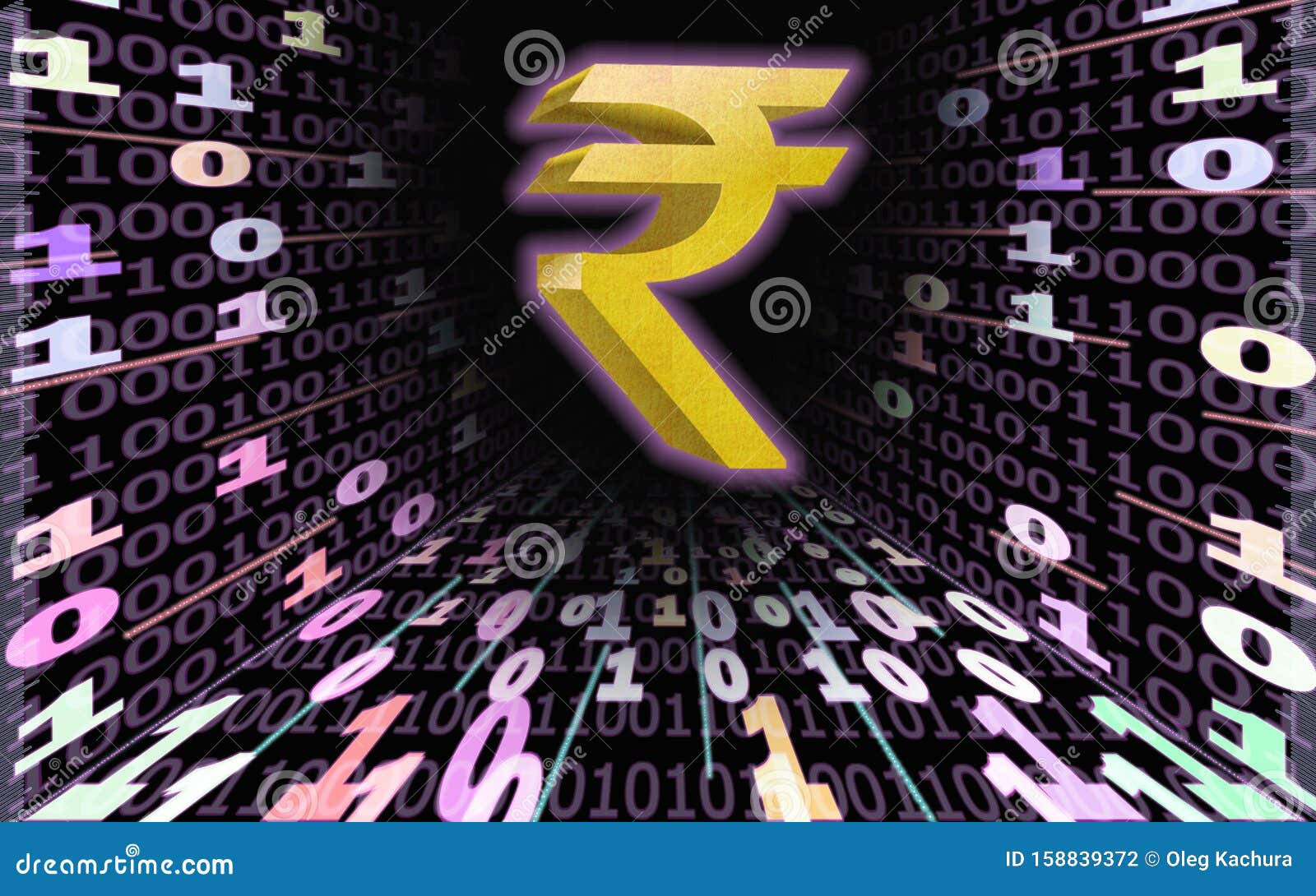Rupee Symbol, Against the Backdrop of Binary Code with Tunnels with ...