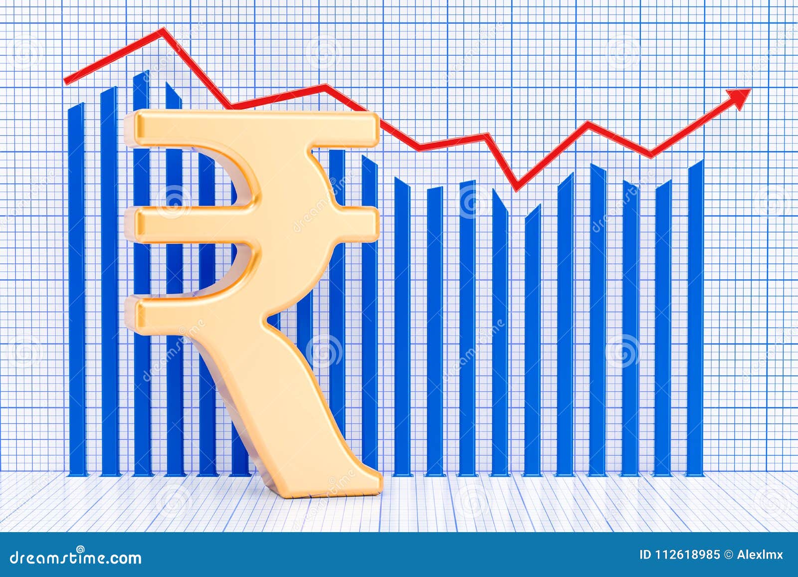 Rupee Symbol with Growing Chart. 3D Rendering Stock Illustration ...