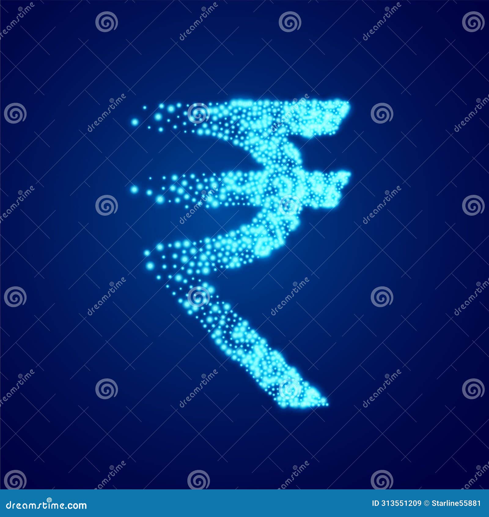 Rupee Symbol Made with Glowing Blue Particles Effect Stock Vector ...