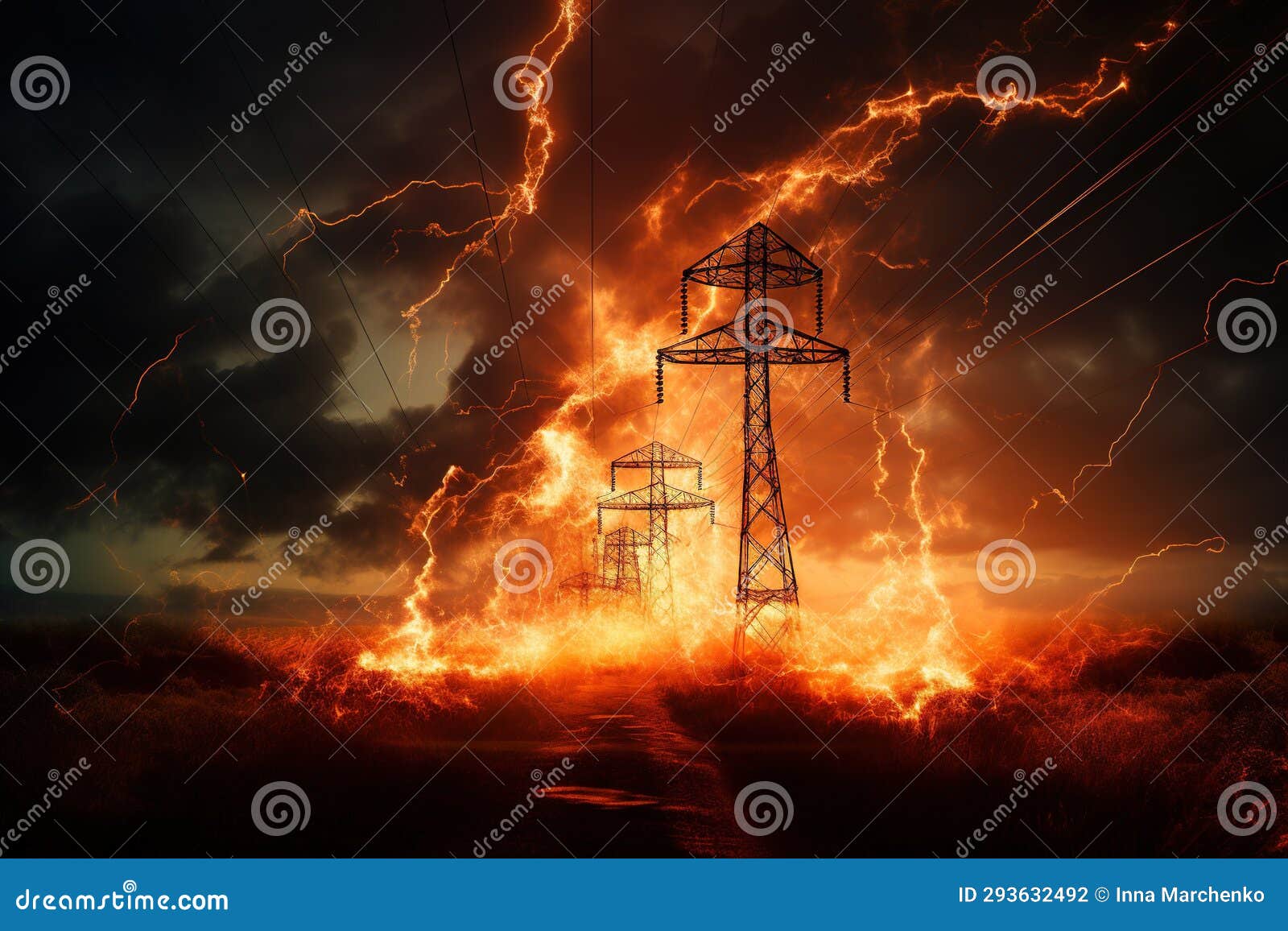 The Rupture of a Power Line Causing Sparks To Emanate from the Severed ...