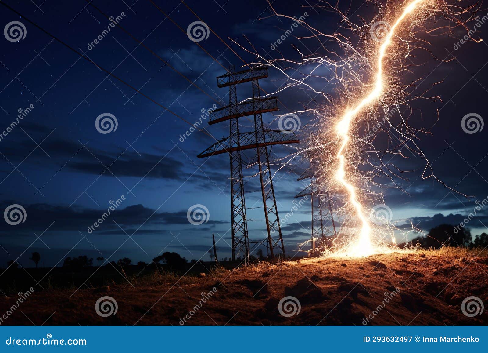 The Rupture of a Power Line Causing Sparks To Emanate from the Severed ...