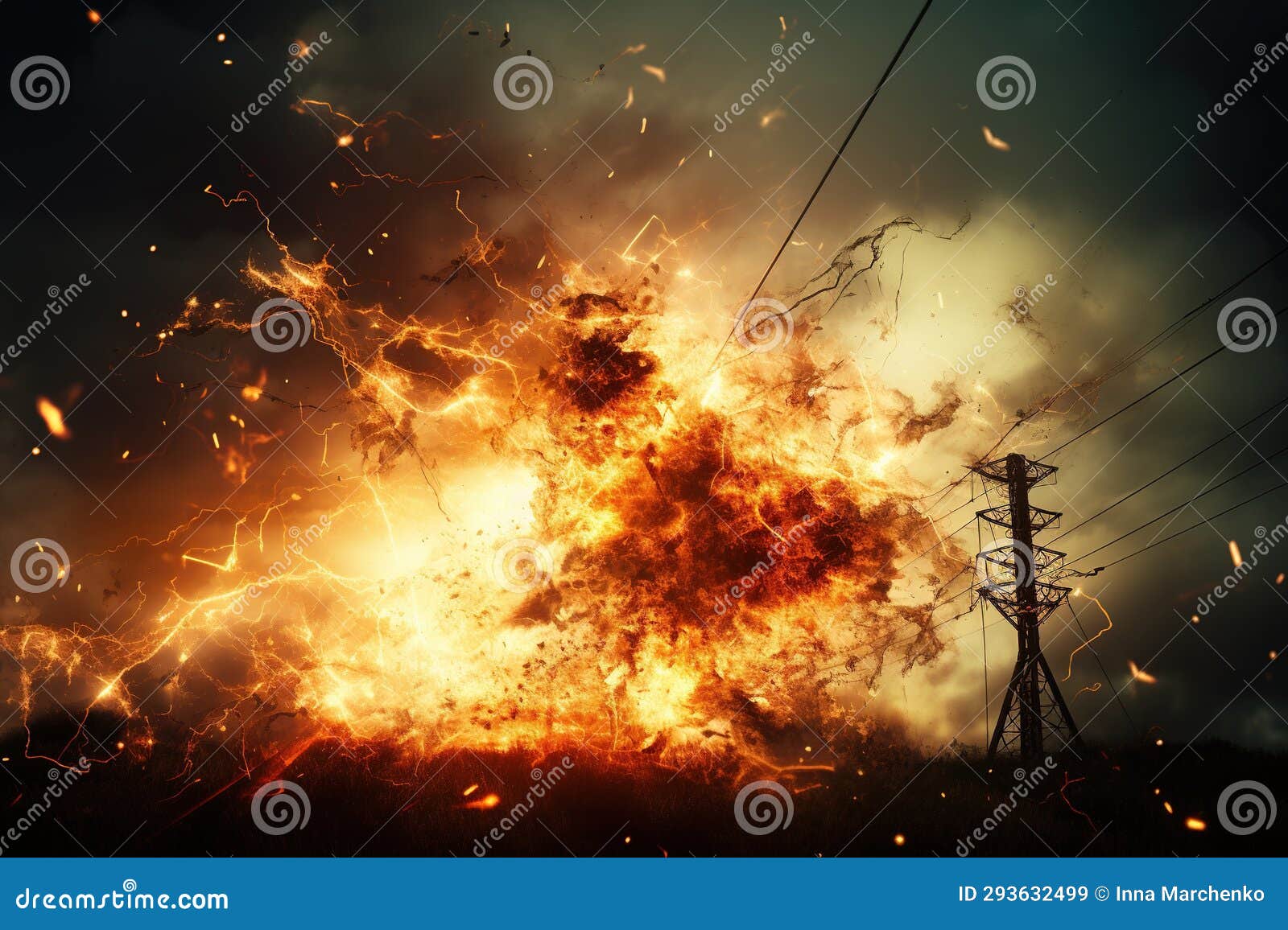 The Rupture of a Power Line Causing Sparks To Emanate from the Severed ...