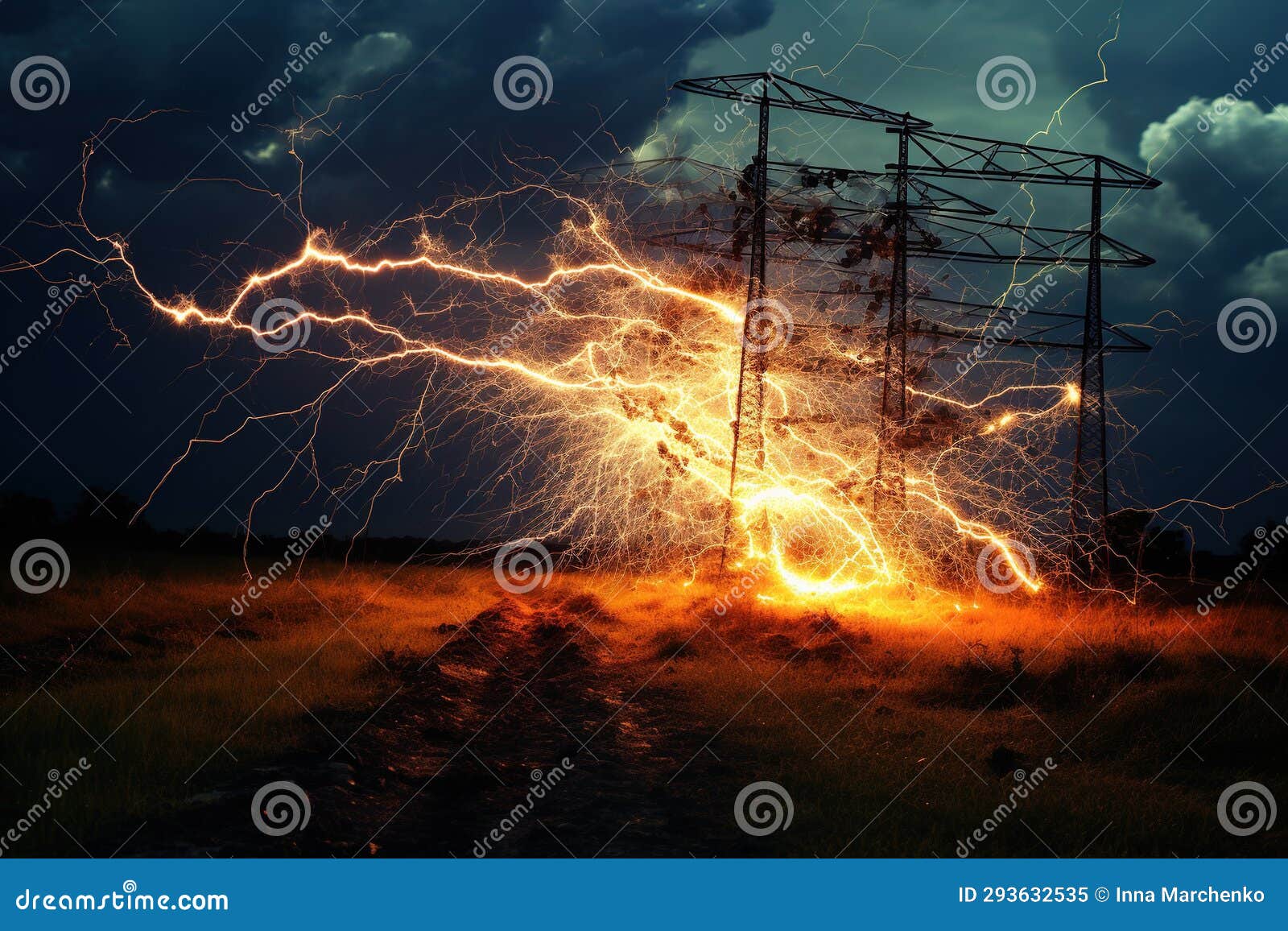 The Rupture of a Power Line Causing Sparks To Emanate from the Severed ...