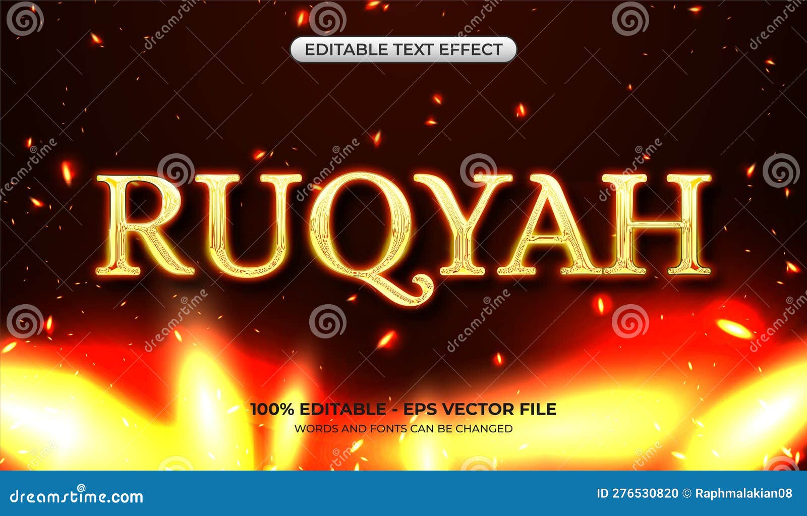 Ruqyah Text Effect with Flames Flying through the Air. Editable Golden ...