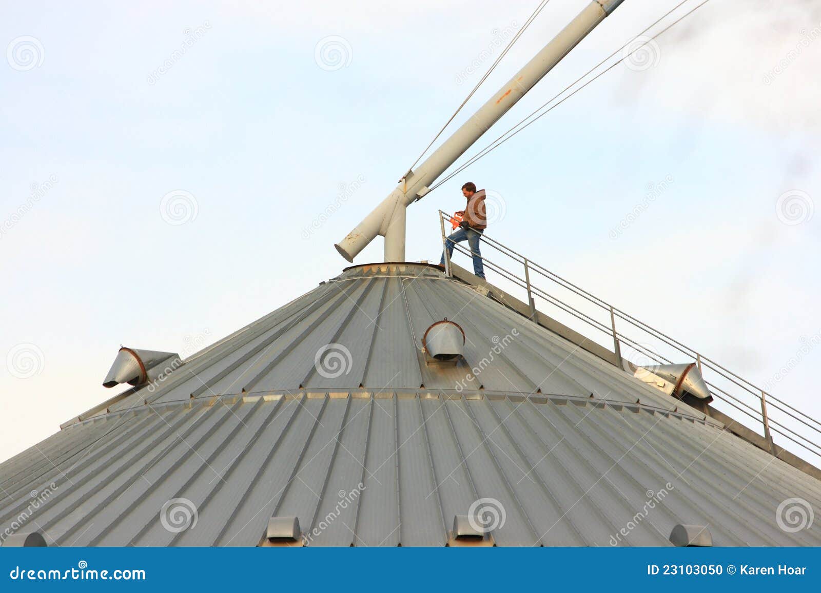 Rural American Man on Top of Metal Grain Bin Editorial Image - Image of ...