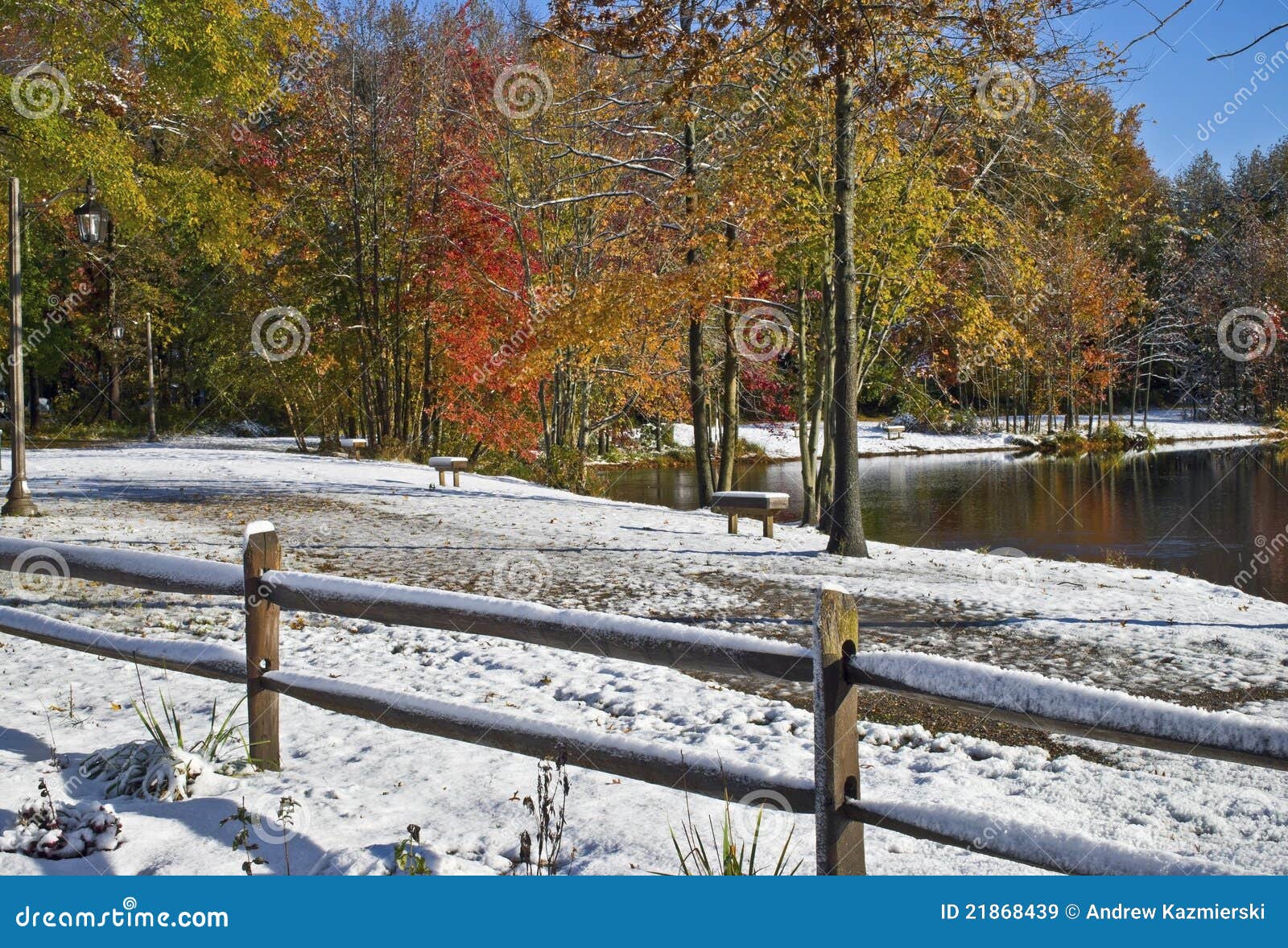 Rural Autumn Winter Pond stock image. Image of snowflakes - 21868439