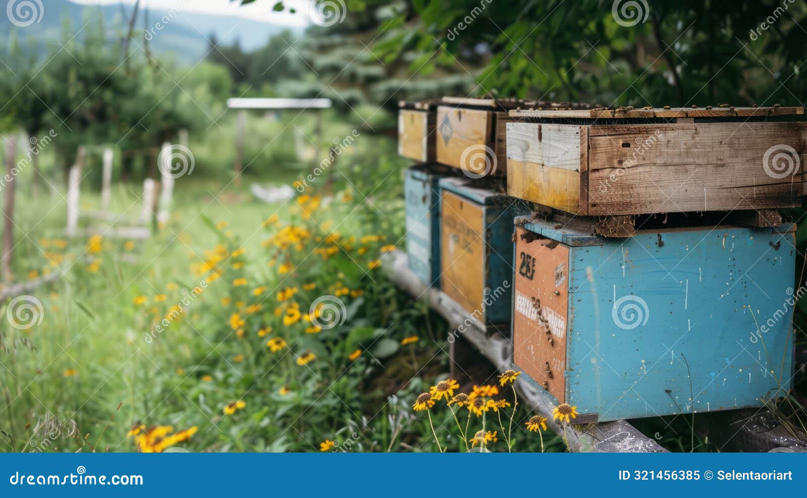 Rural Beekeeping Hive Setup Stock Illustration - Illustration of ...
