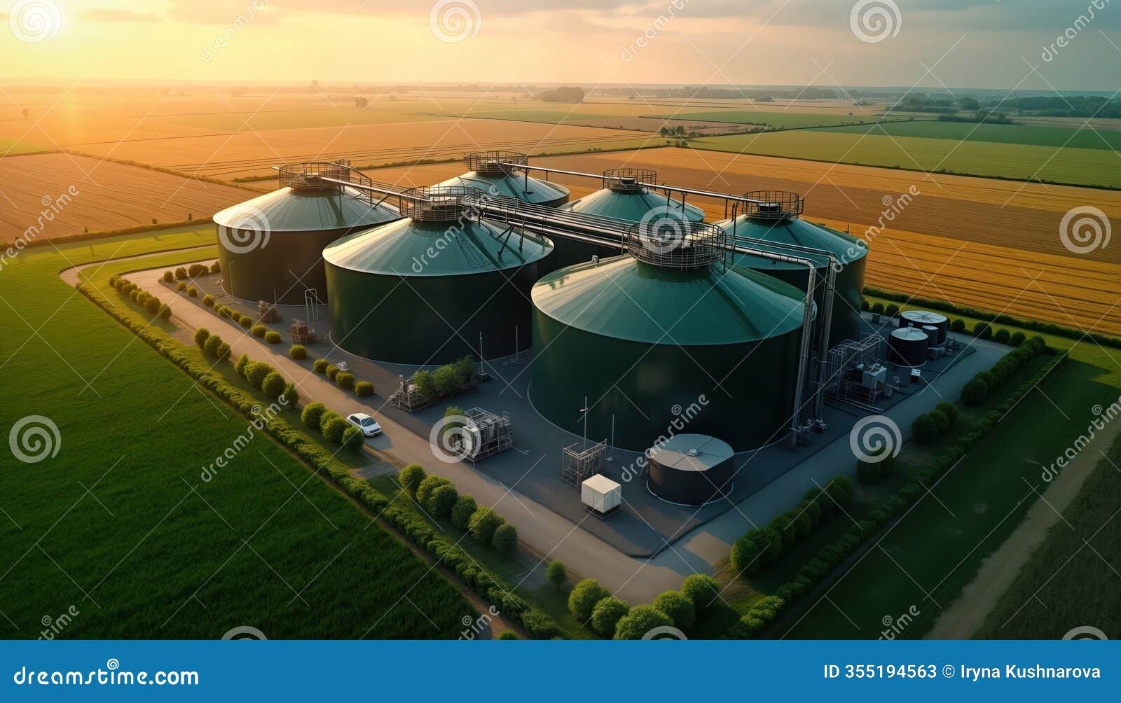 Rural Biogas Plant Processes Agricultural Waste Surrounded By Fields ...