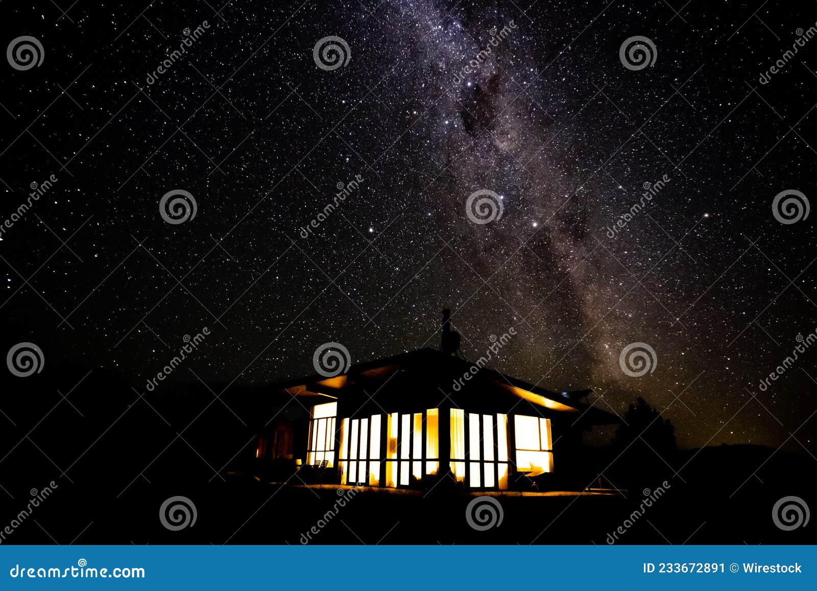 Rural Brick House on a Starry Night Stock Image - Image of house ...