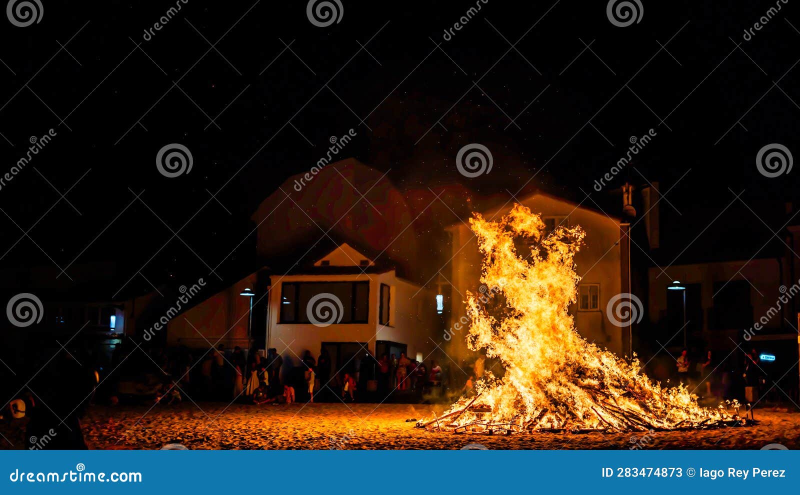 Rural Celebration in a Town with a Huge Bonfire in the Beach Stock ...