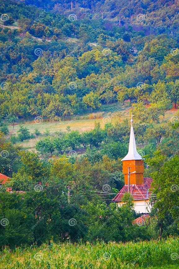 Rural church by hillside stock photo. Image of steeple - 5835874
