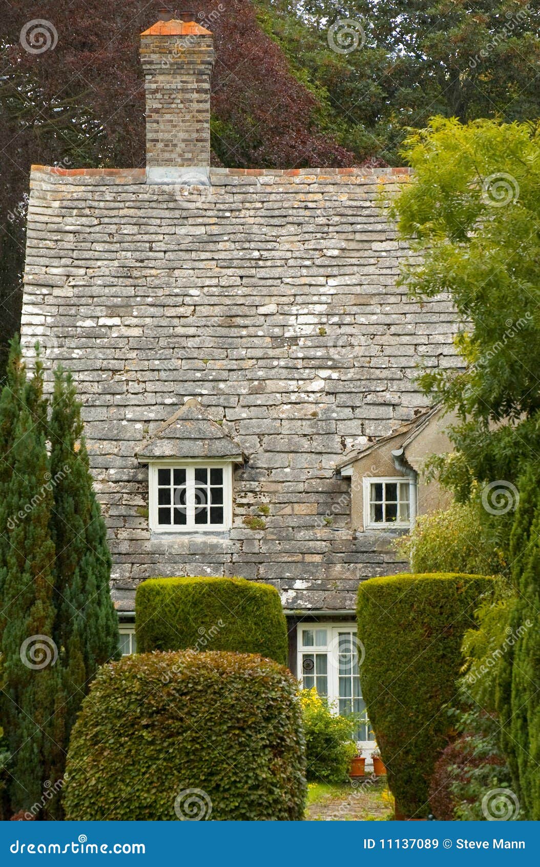 Rural Cottage With Red Metal Roof And Attic Skylight Windows Royalty ...