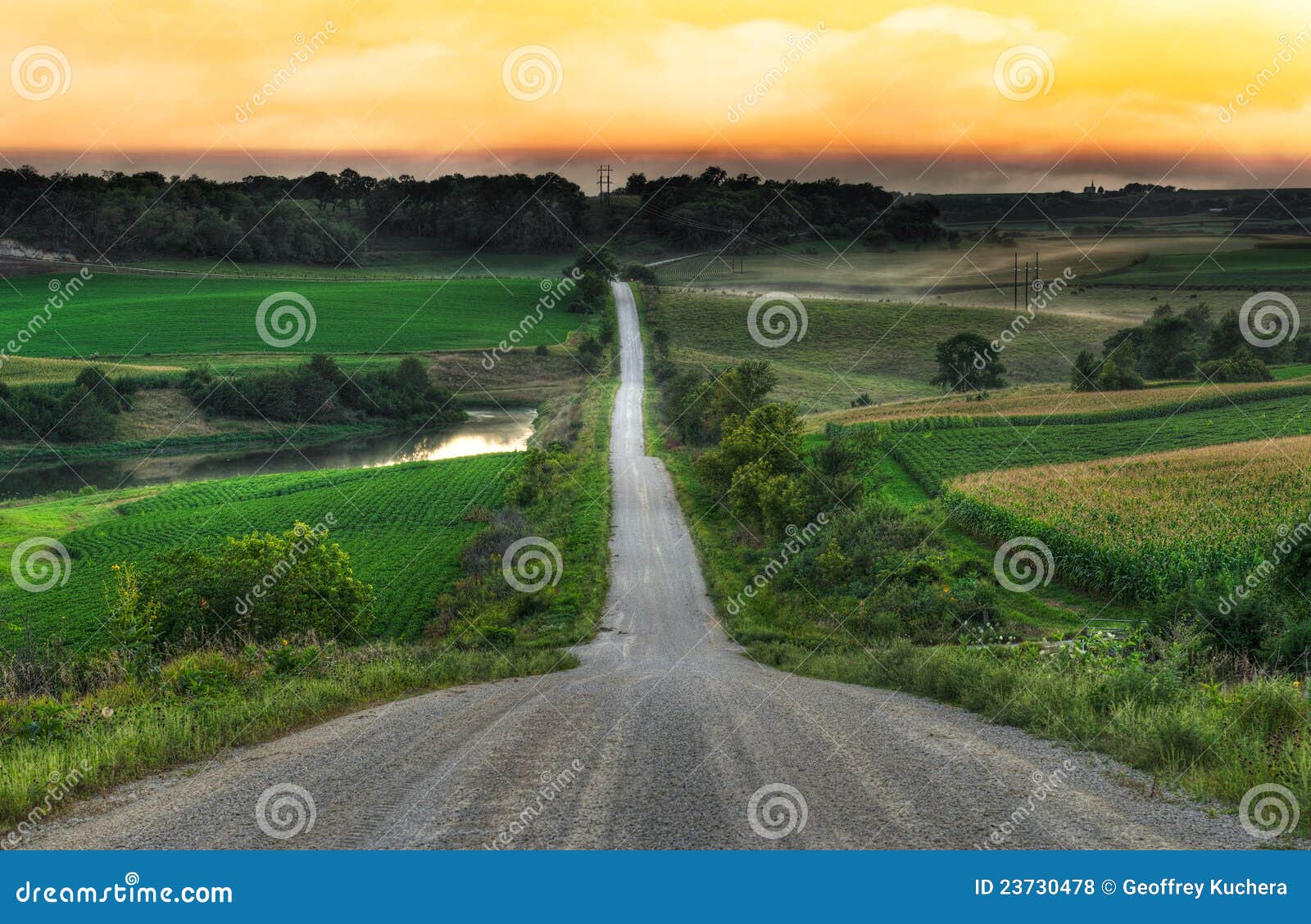 Rural Evening - Center of Road Stock Photo - Image of field ...