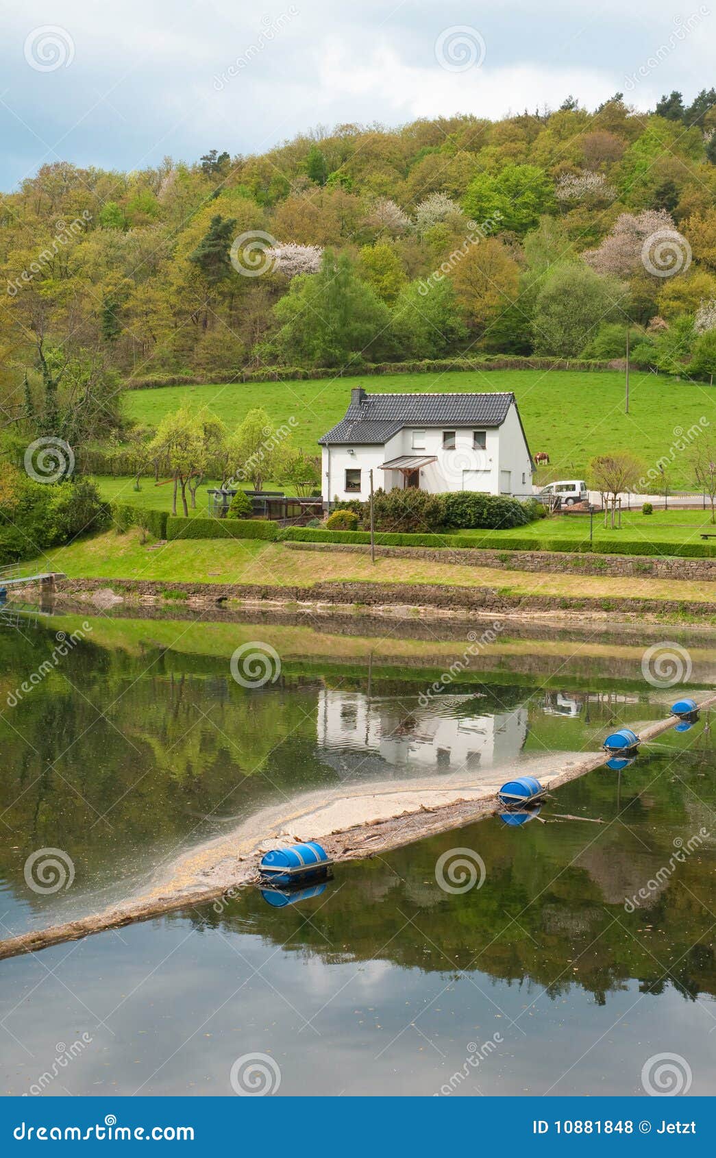 Rural German Landscape with a House Near the River Stock Photo - Image ...