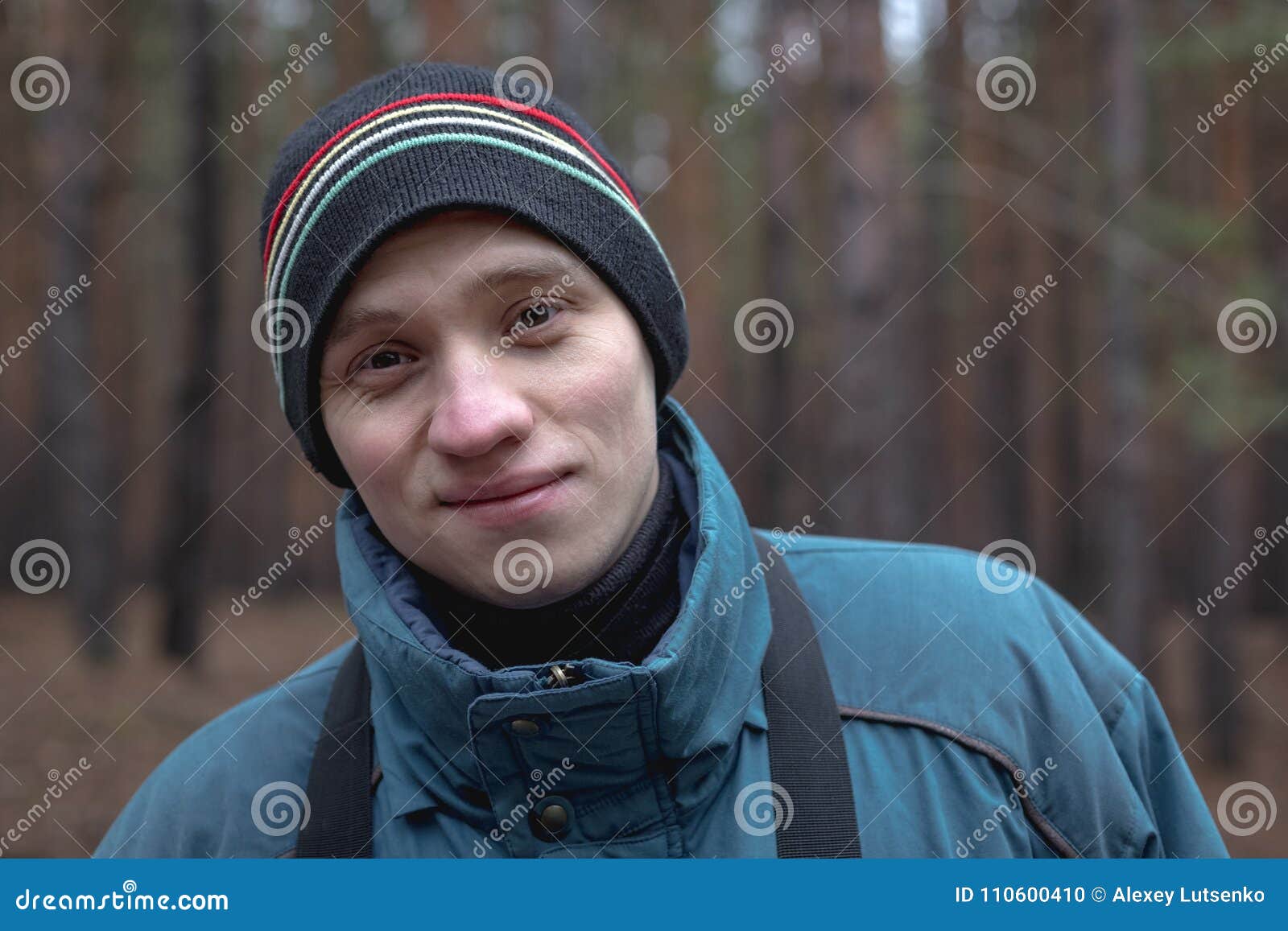A Rural Guy Posing in a Pine Forest in the Autumn Time. Stock Photo ...