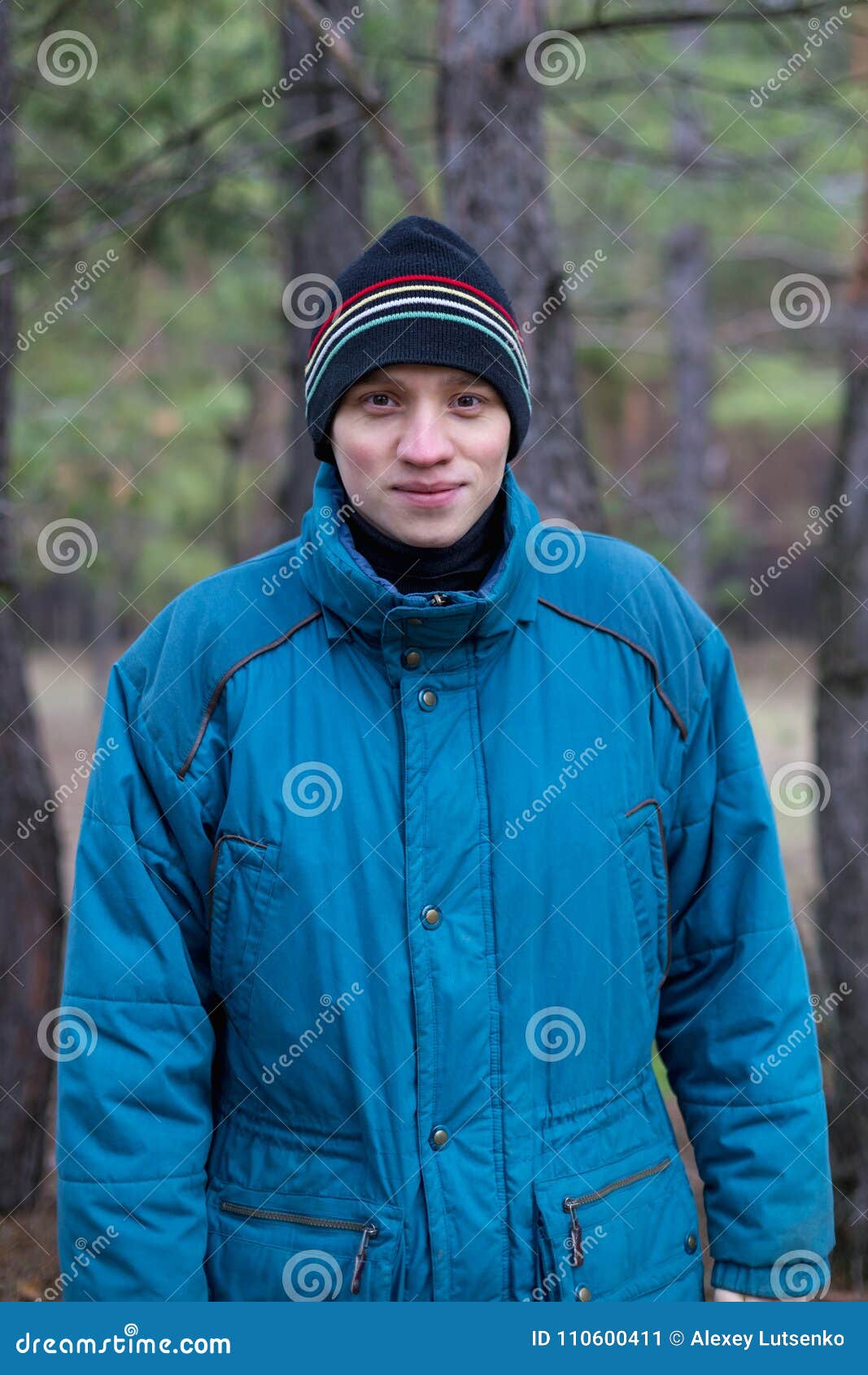 A Rural Guy Posing in a Pine Forest in the Autumn Time. Stock Image ...