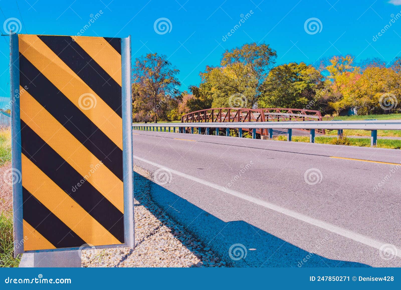 Rural Highway Warning Sign on the Shoulder of the Road Stock Image ...