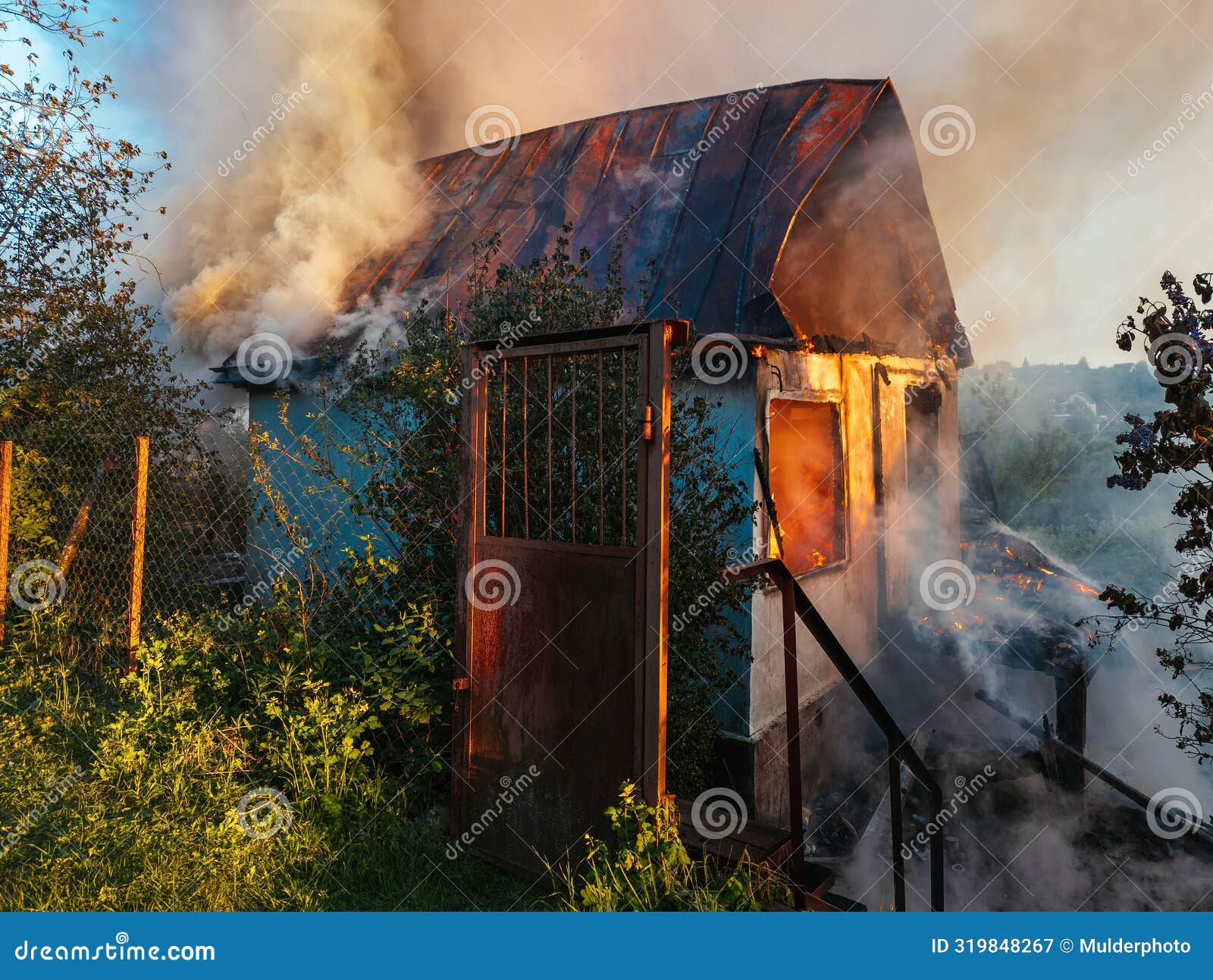Rural House is Burning in Fire Stock Image - Image of accident, danger ...
