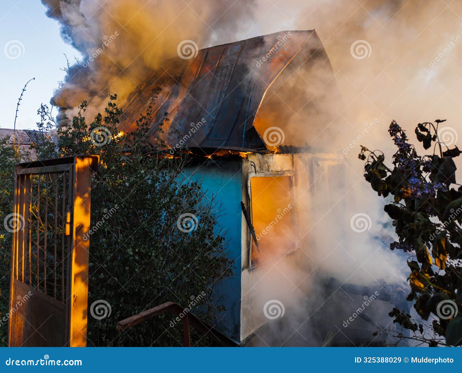 Rural House is Burning in Fire Stock Image - Image of fire, building ...