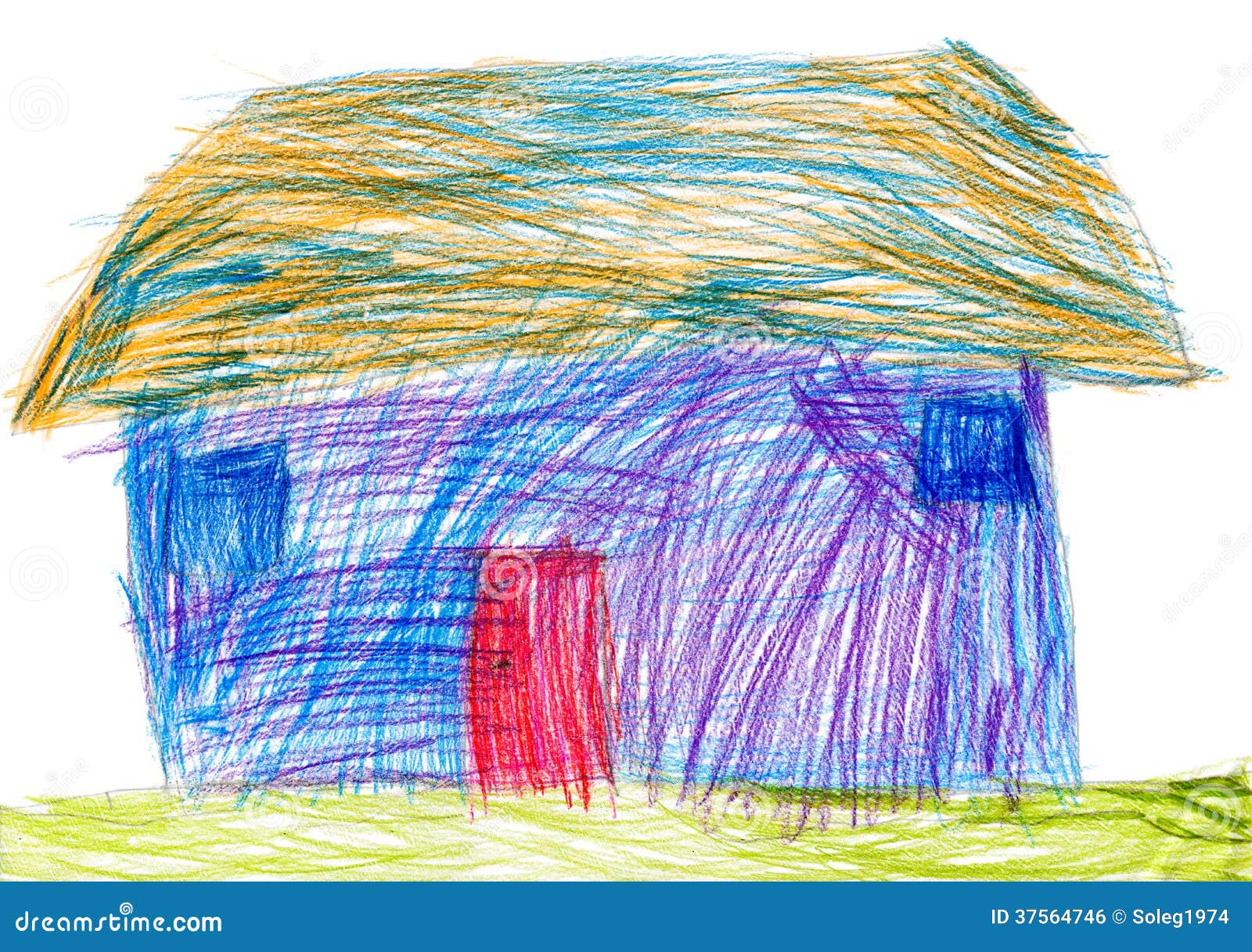 Rural house. child drawing stock illustration. Illustration of meadow ...