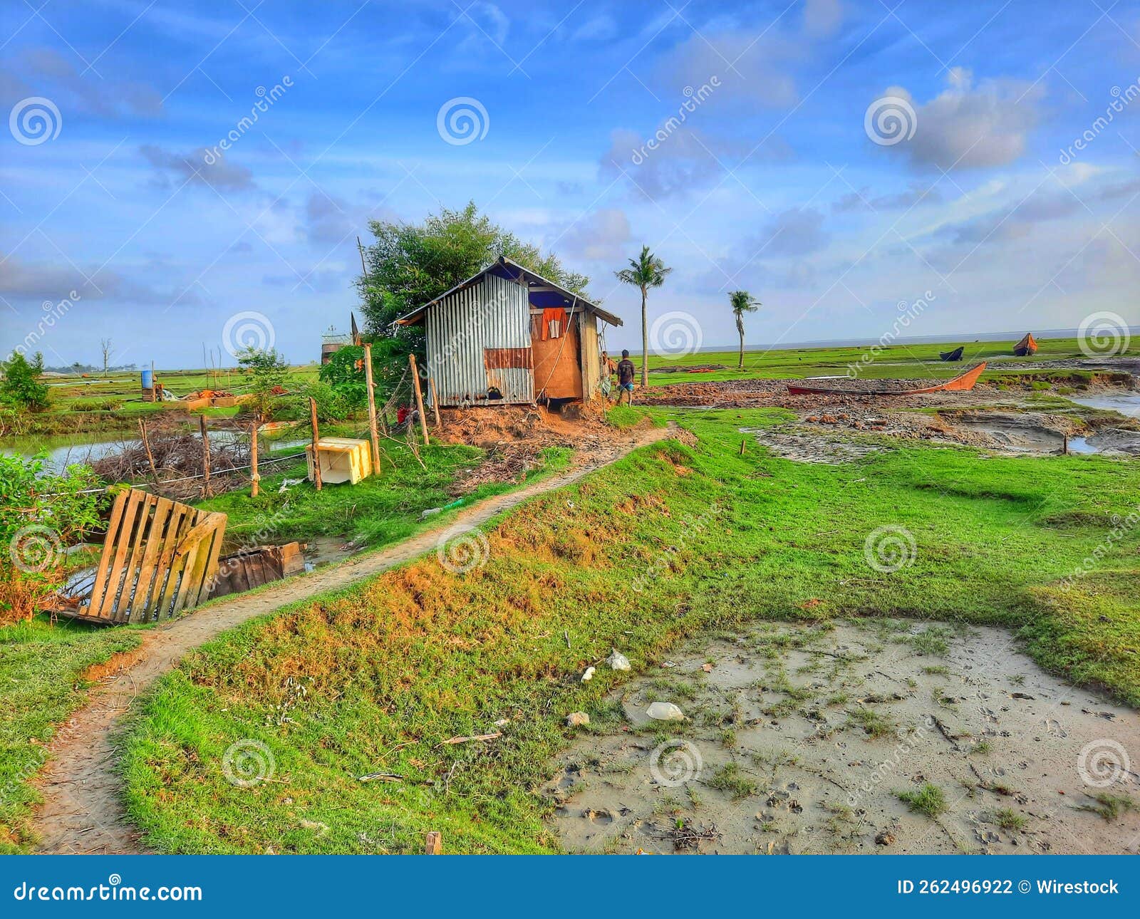 Rural House with a Narrow Pathway and Field Stock Photo - Image of ...
