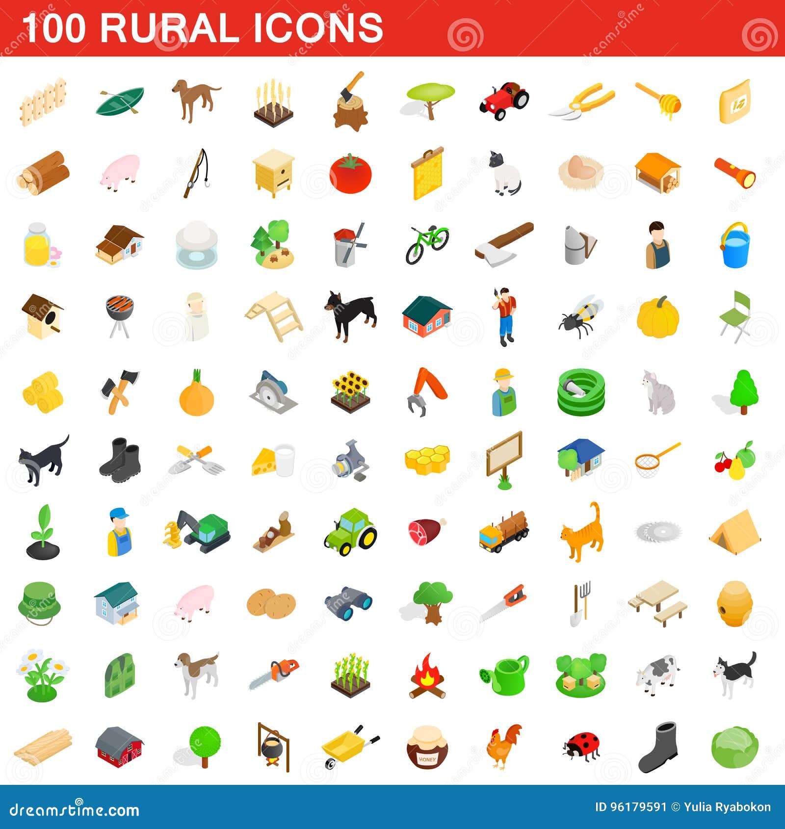 100 Rural Icons Set, Isometric 3d Style Stock Vector - Illustration of ...