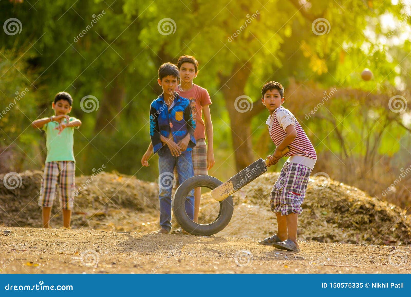 Rural Indian Child Playing Cricket Editorial Image - Image of match ...