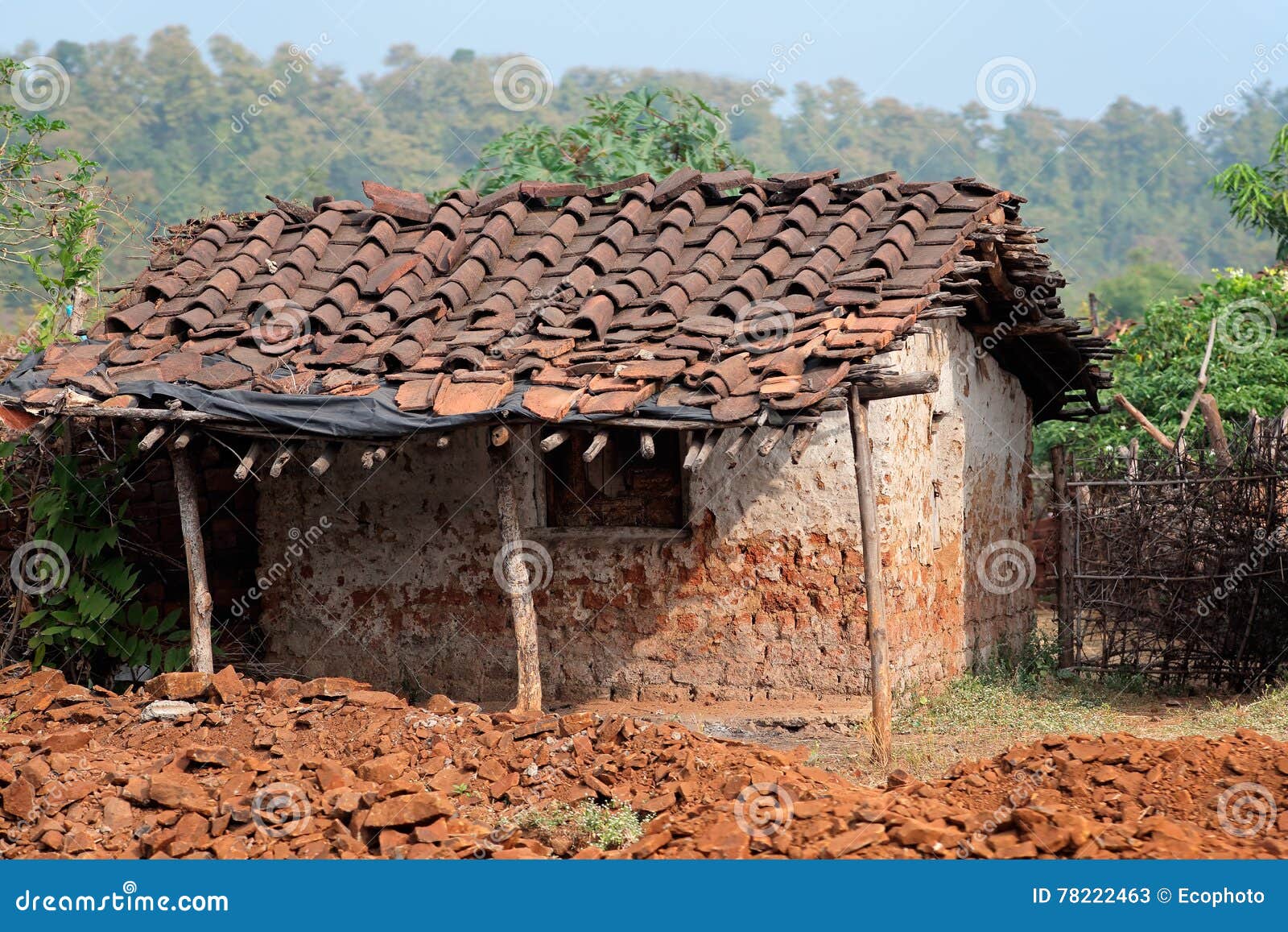 Rural Indian hut stock image. Image of tiles, building - 78222463