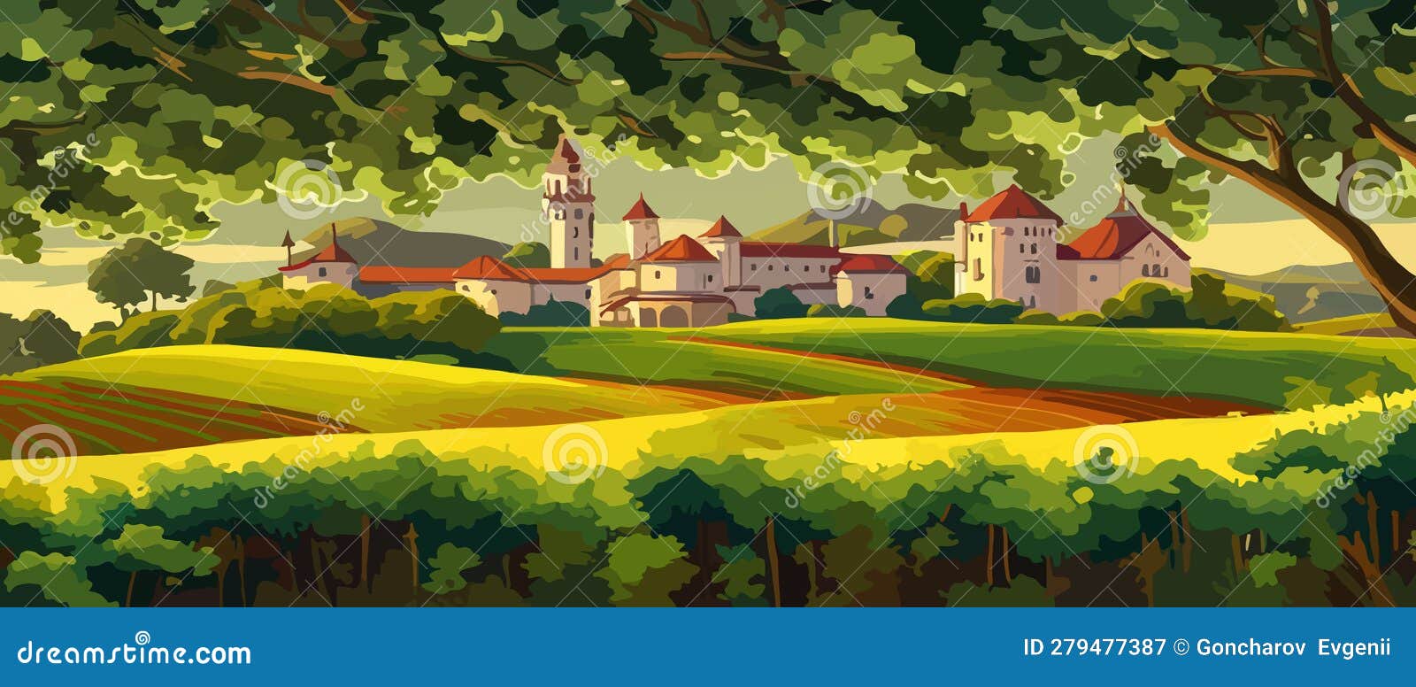 Rural Landscape with a Beautiful View of Distant Fields and Hills ...