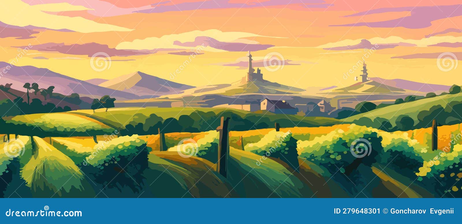 Rural Landscape with a Beautiful View of Distant Fields and Hills ...