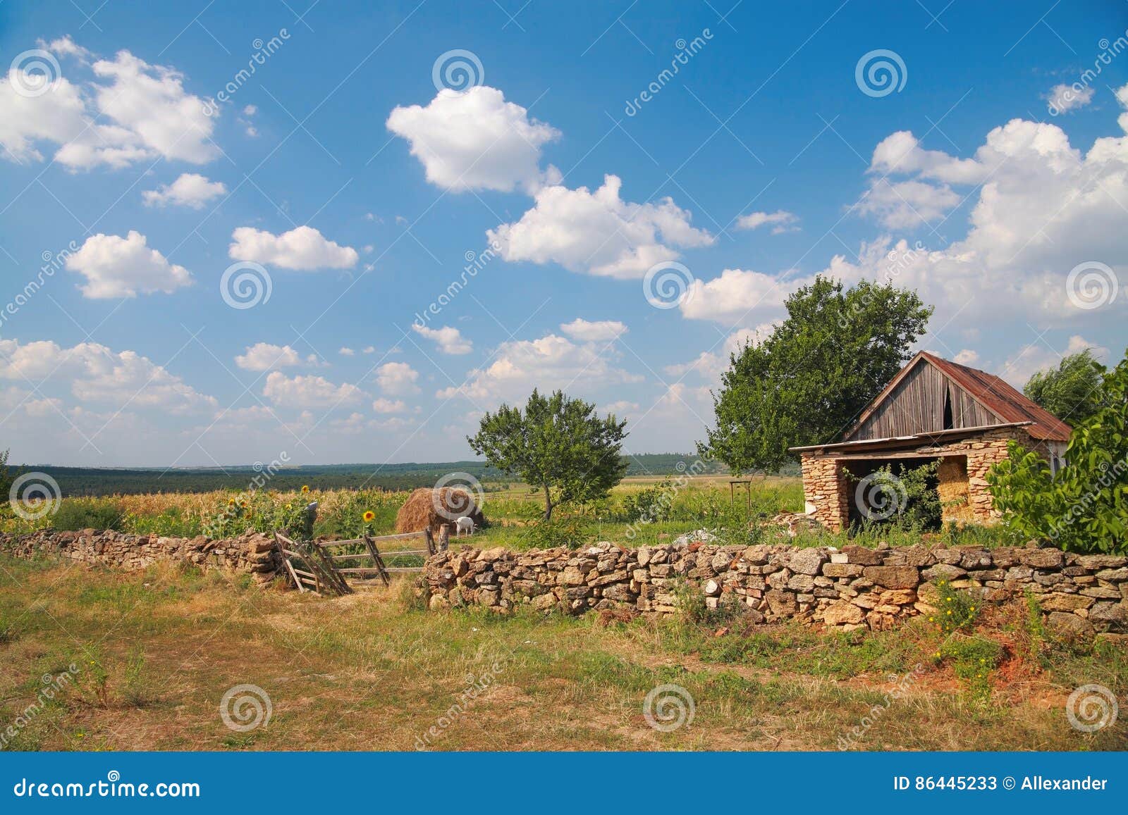 Rural landscape, farmstead stock image. Image of clouds - 86445233