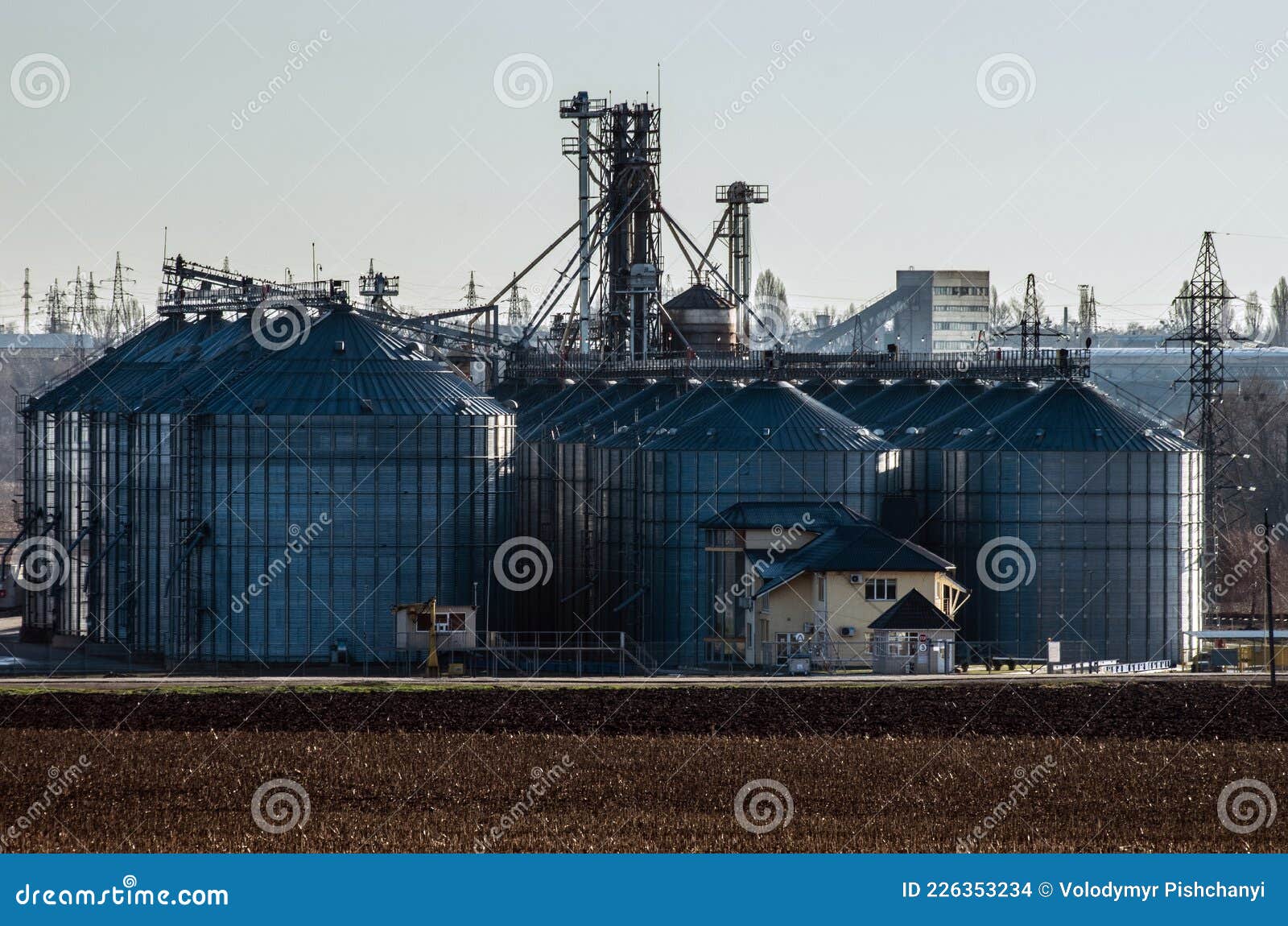 Rural Landscape with a Field and an Elevator Stock Photo - Image of ...