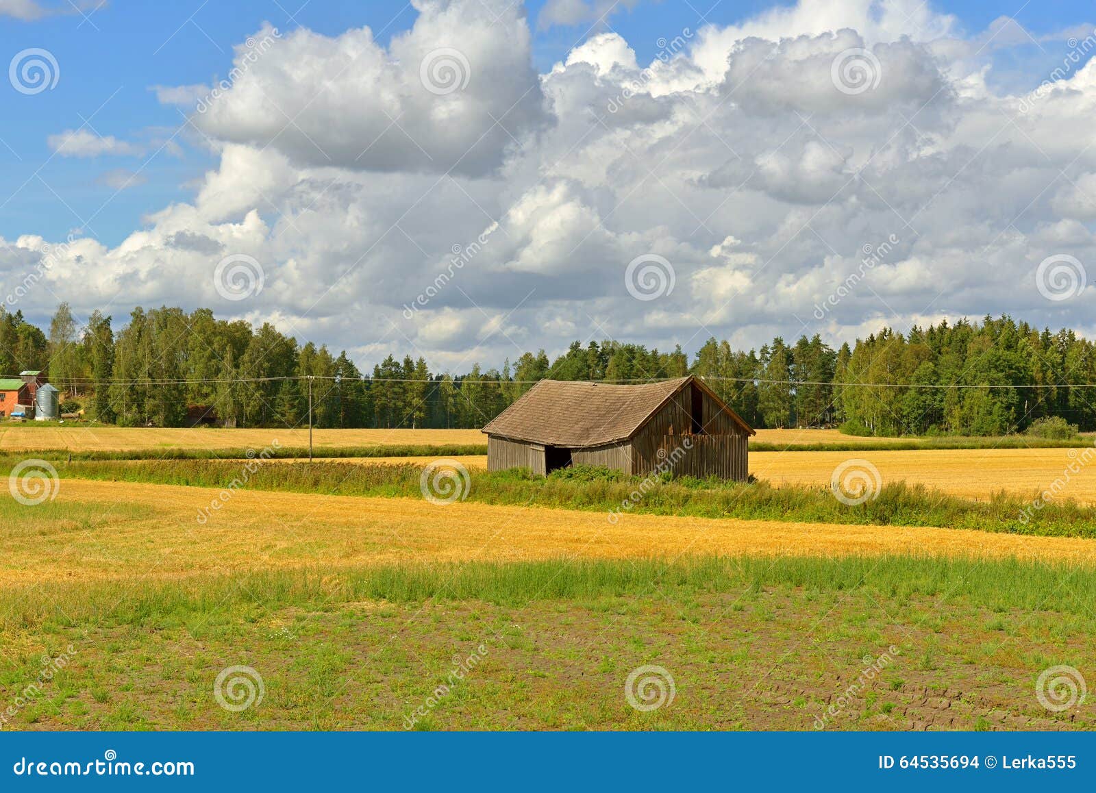 Rural Landscape with Field and Old Barn Stock Photo - Image of finnish ...