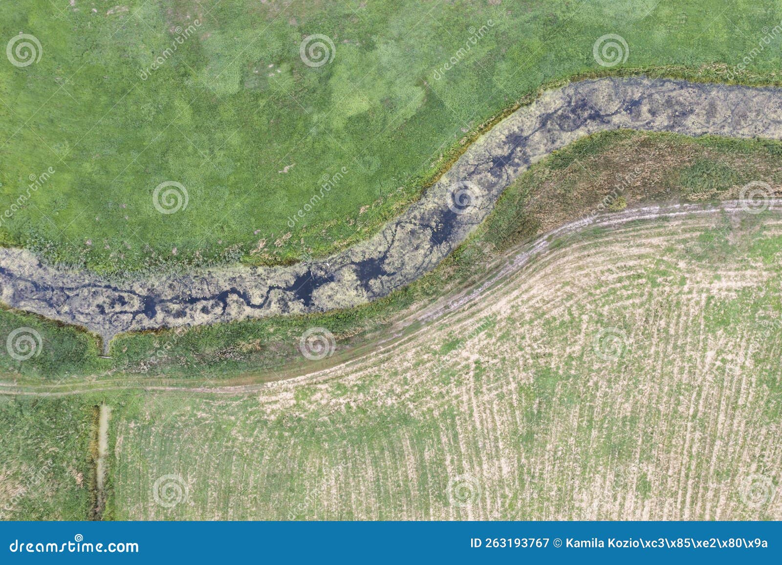 Rural Landscape, Fields, Meadows, Streams View from the Drone Stock ...