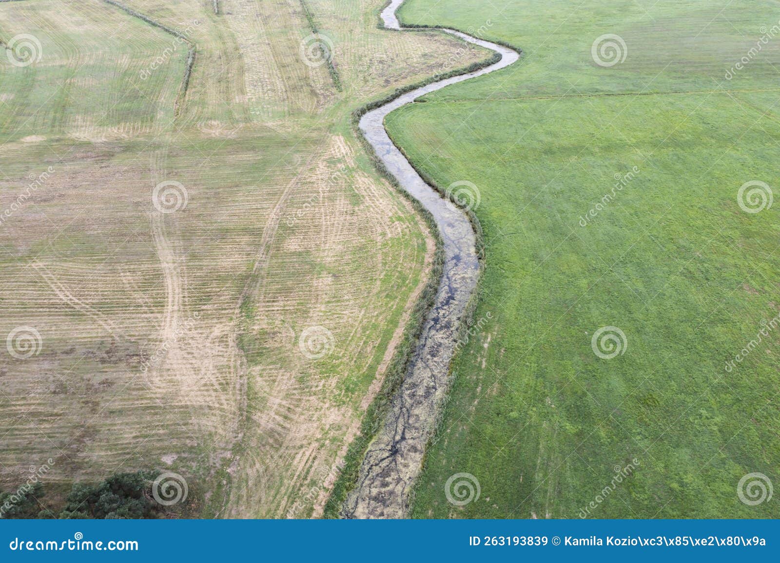 Rural Landscape, Fields, Meadows, Streams View from the Drone Stock ...