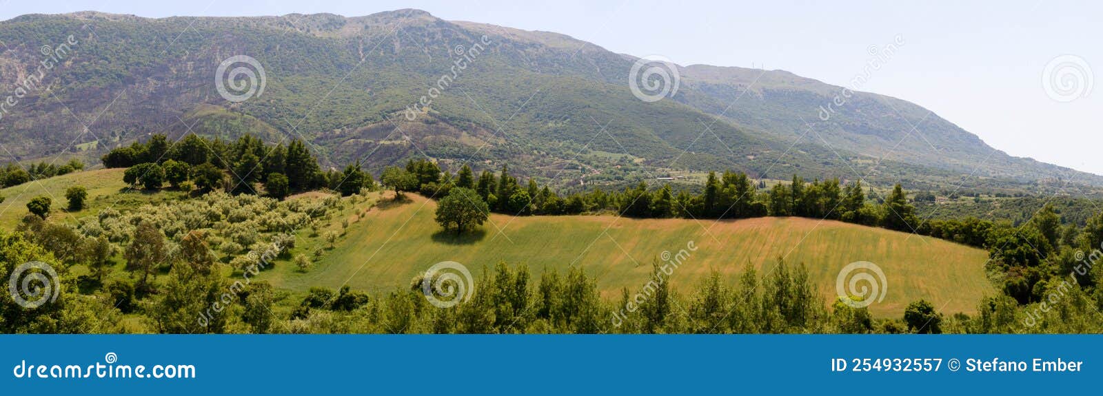 Rural Landscape with Fields and Mount Erymanthos in Greece Stock Image ...