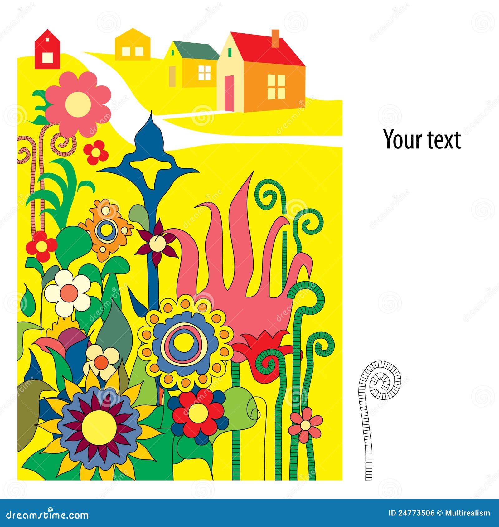 Rural Landscape with Flowers Stock Vector - Illustration of frame ...