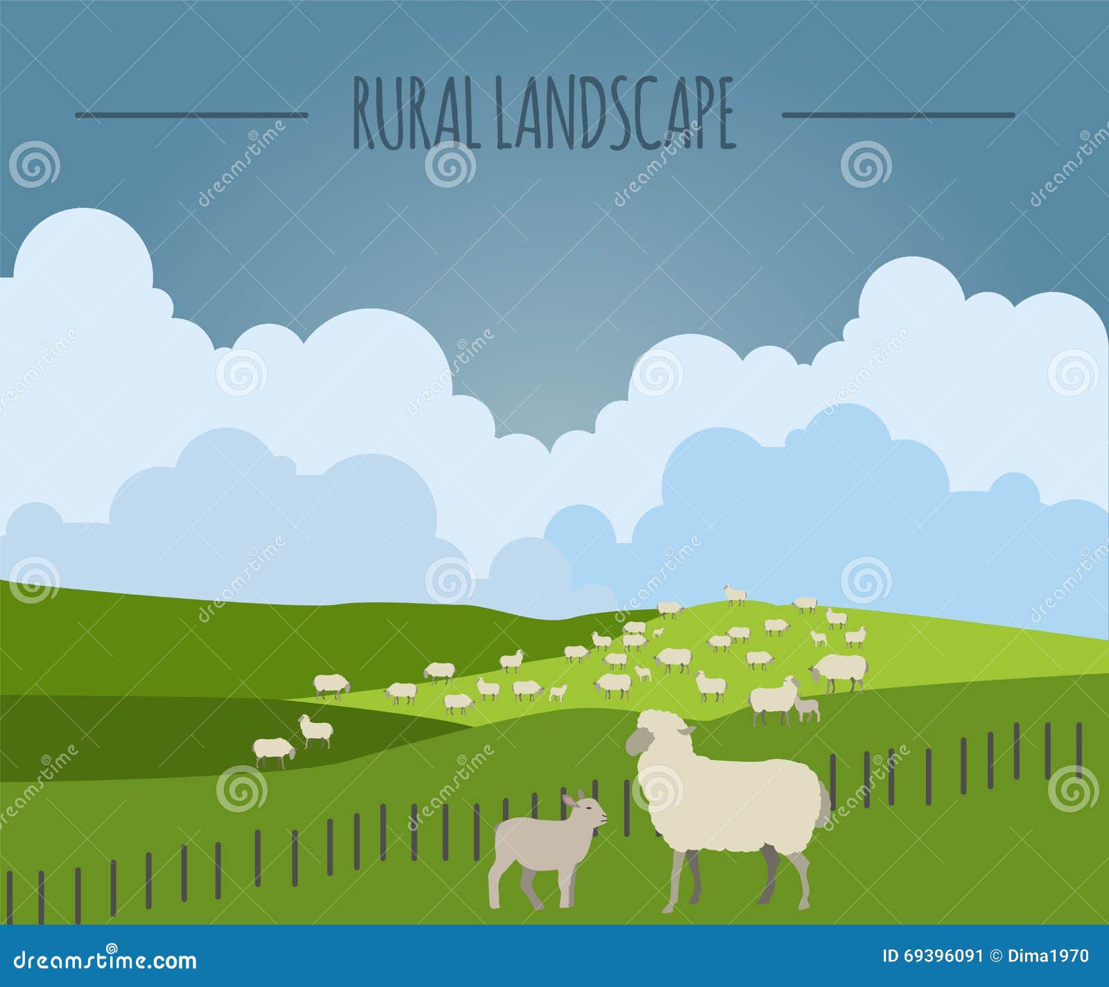 Rural Landscape Graphic Template Stock Vector - Illustration of mutton ...