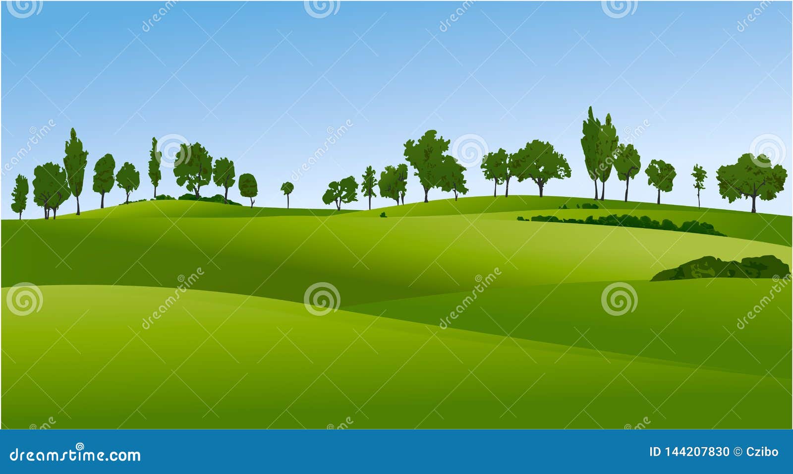 Rural Landscape with Green Fields Stock Vector - Illustration of field ...