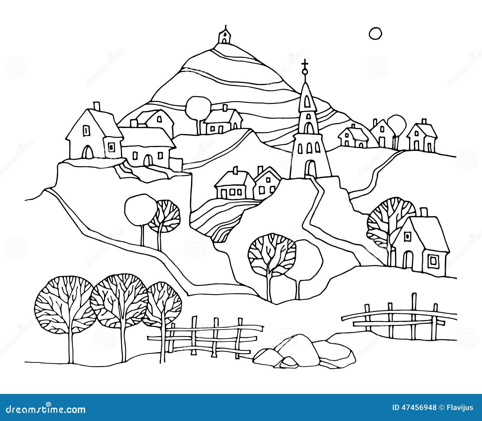Rural landscape stock vector. Illustration of church - 47456948